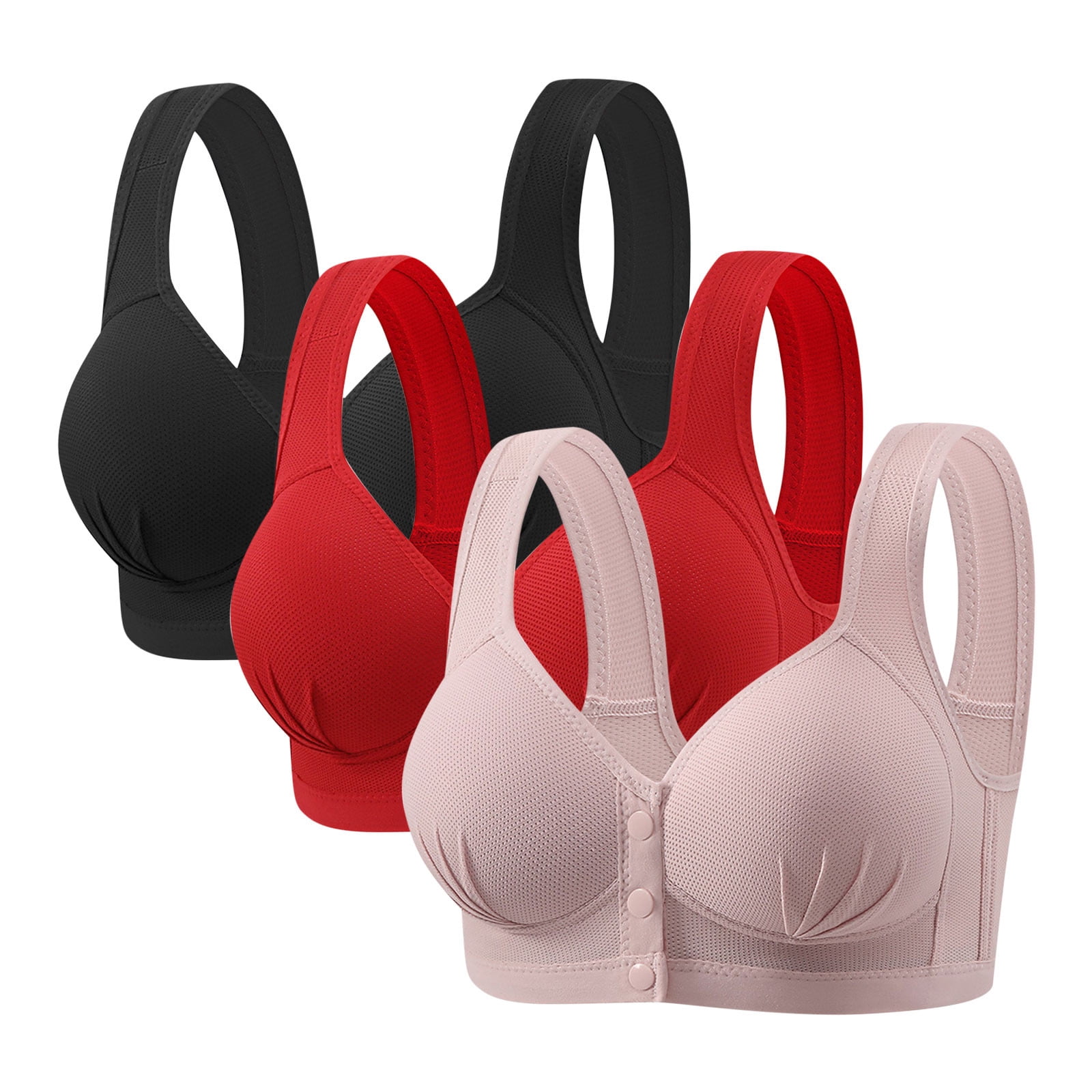 LYEAA Front Closure Bras for Older Women Wide Straps Seamless No ...