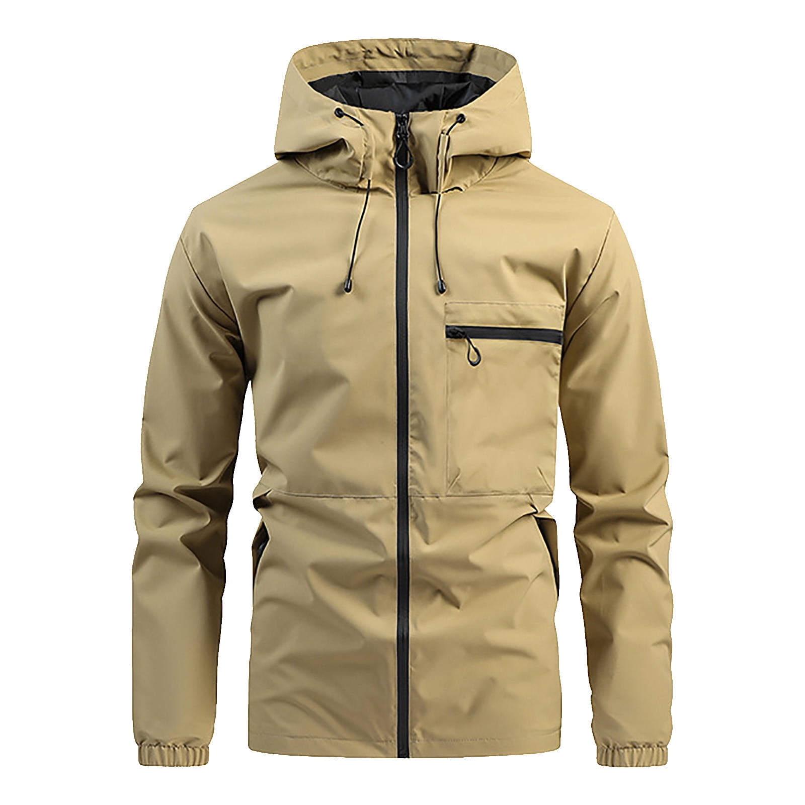 LYEAA Hooded Coat for Men Zip up Waterproof Multiple Pockets Long ...