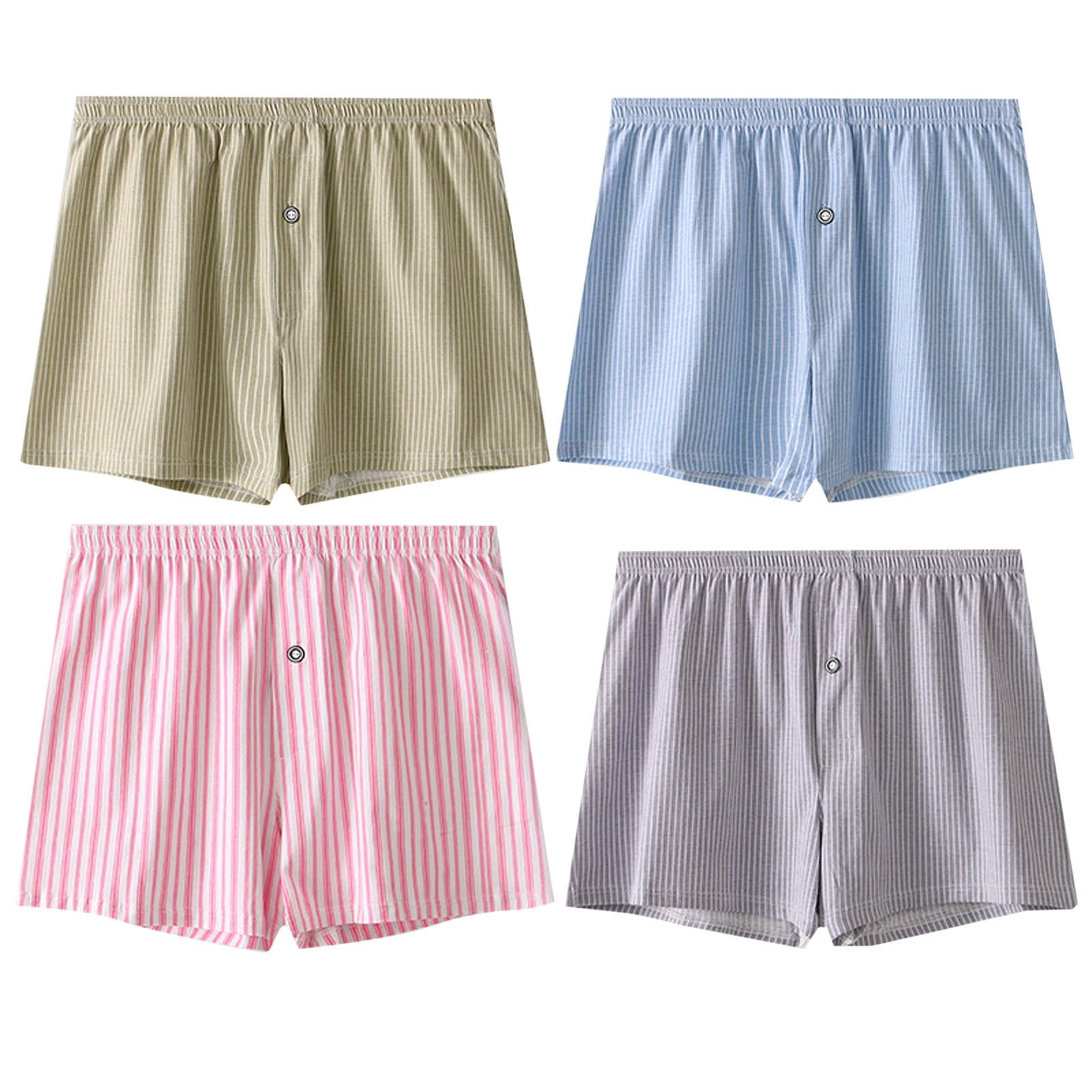 LYEAA Mens Loose Boxers Briefs 4-Pack Cotton Soft Breathable Trunks Striped Plus Comfortable ...
