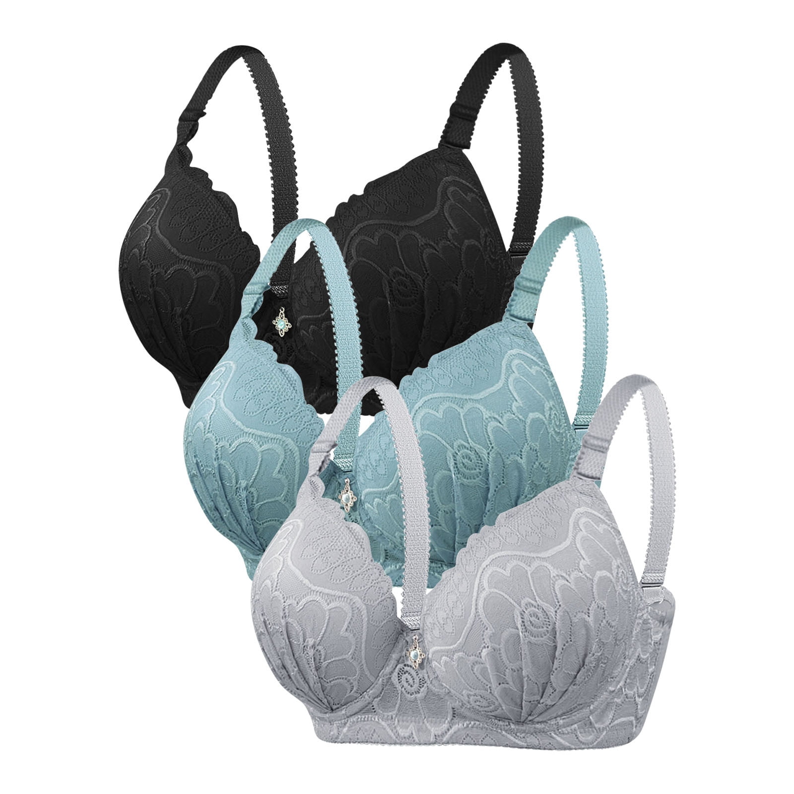 LYEAA Underwire Bras for Women 3 Pack of Push Up Plus Size Bra Full ...