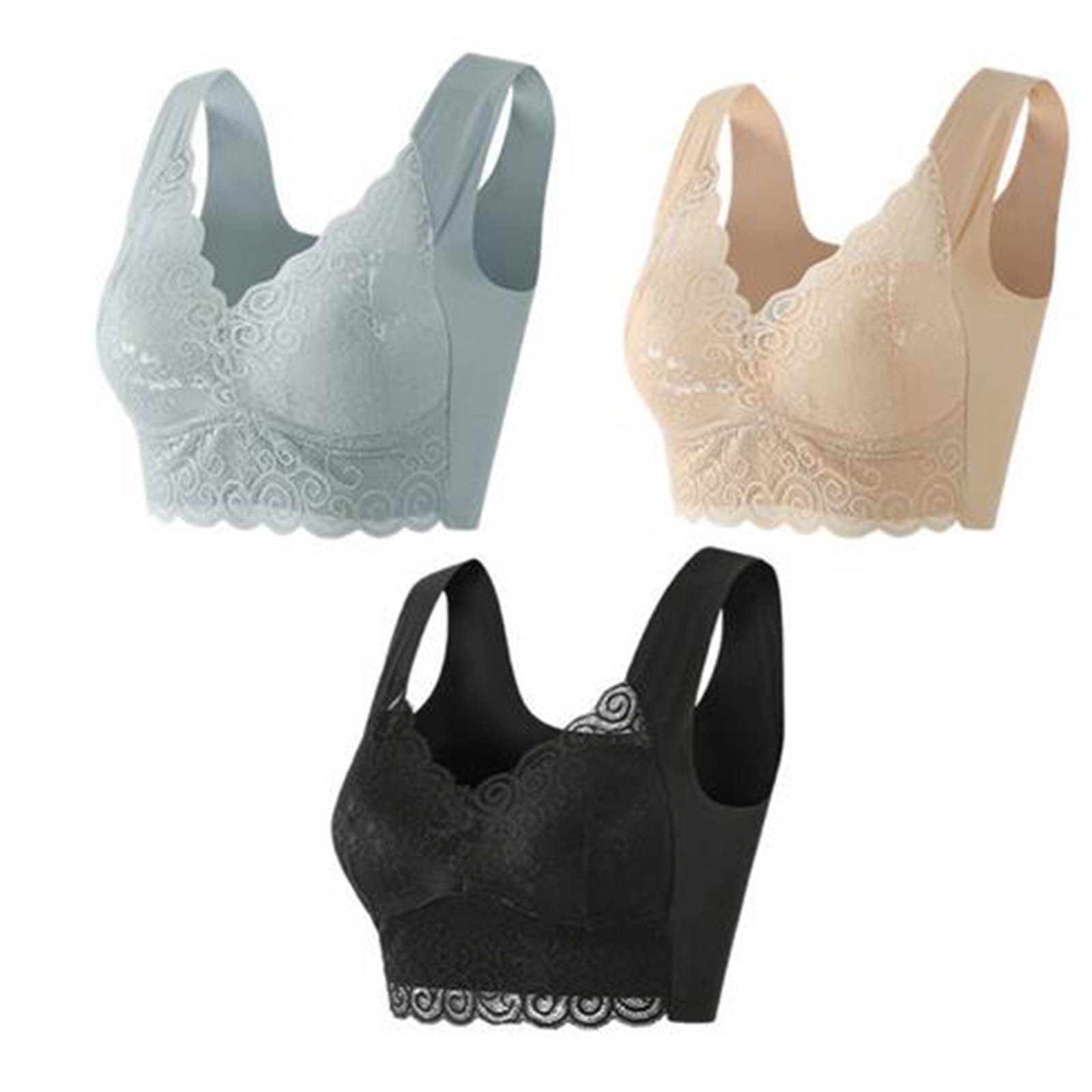 LYEAA Womens Plus Wireless Bras 3 Pack of Push Up No Wire Lace Pullover ...