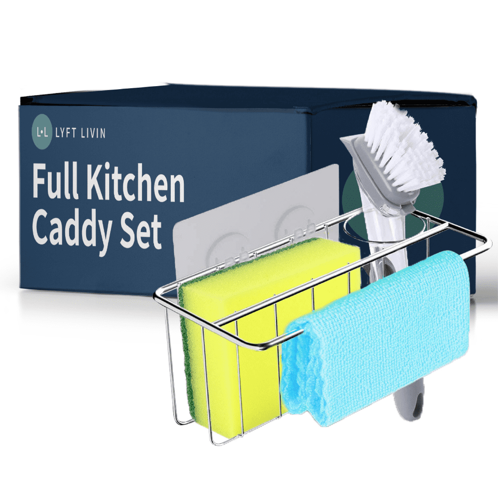 Lyft Livin 4 In 1 Kitchen Sink Organizer Caddy with Soap Brush, Dish ...