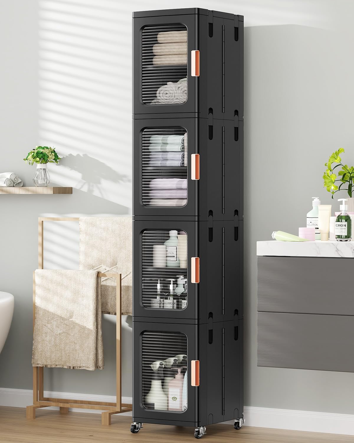 LYH 4-Tier Tall Narrow Storage Cabinet Organizer, Slim Bathroom ...