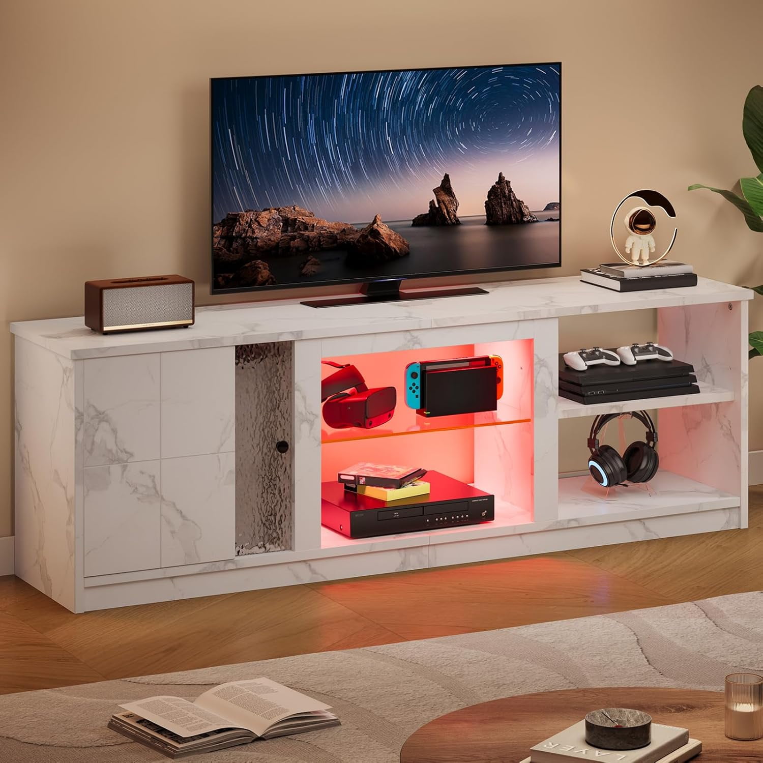 LYH 63-Inch LED TV Stand for 70/55/65 Inch TV, White Gaming ...