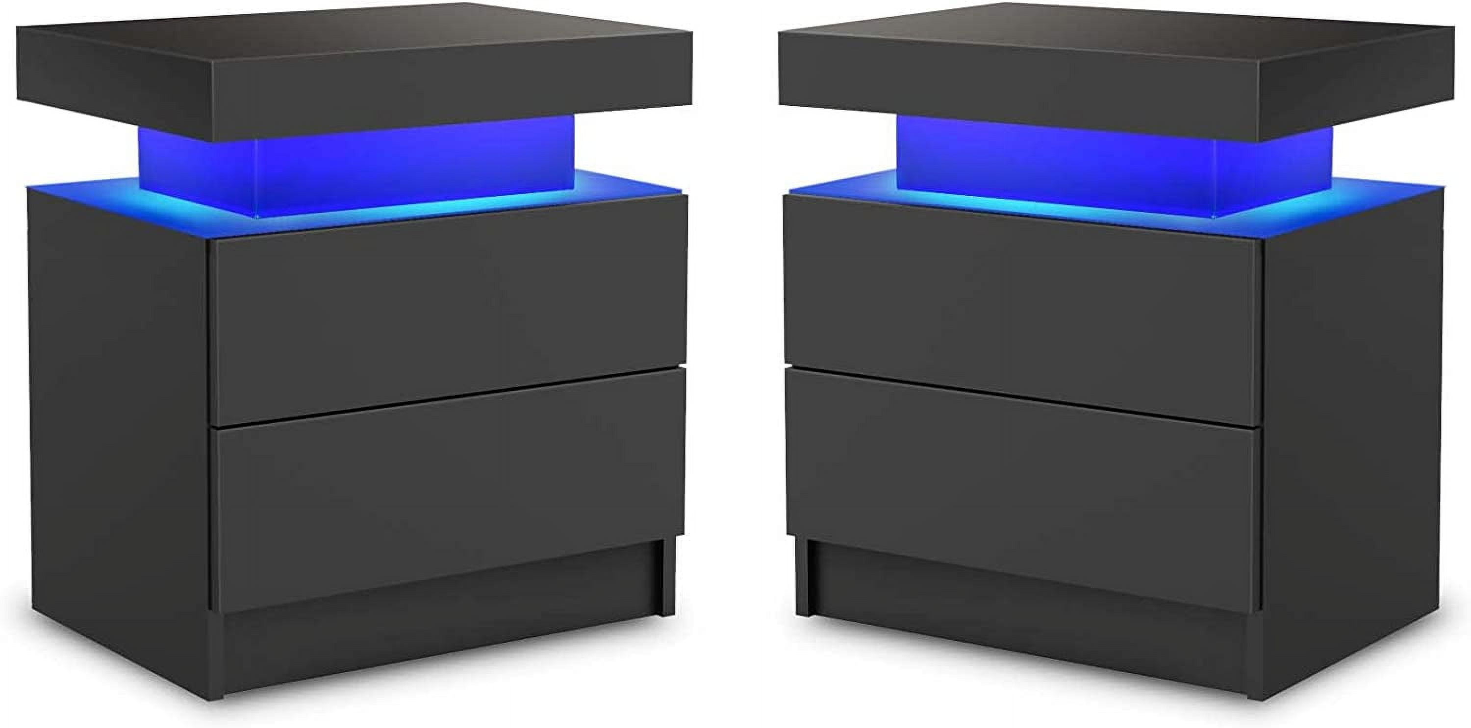 LYH Nightstand LED Set of 2 Bedside Table LED Cabinet with LED Lights ...