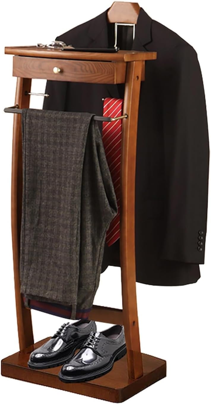 LYH Wood Clothes Valet Stand with Tray, Floor Standing Suit Valet Stand ...