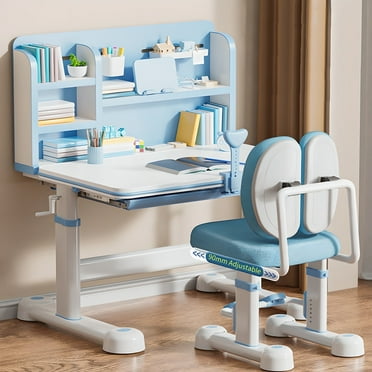 Kids Desk and Chair Set, Pink Wooden Study Desk for Kids with Drawers ...