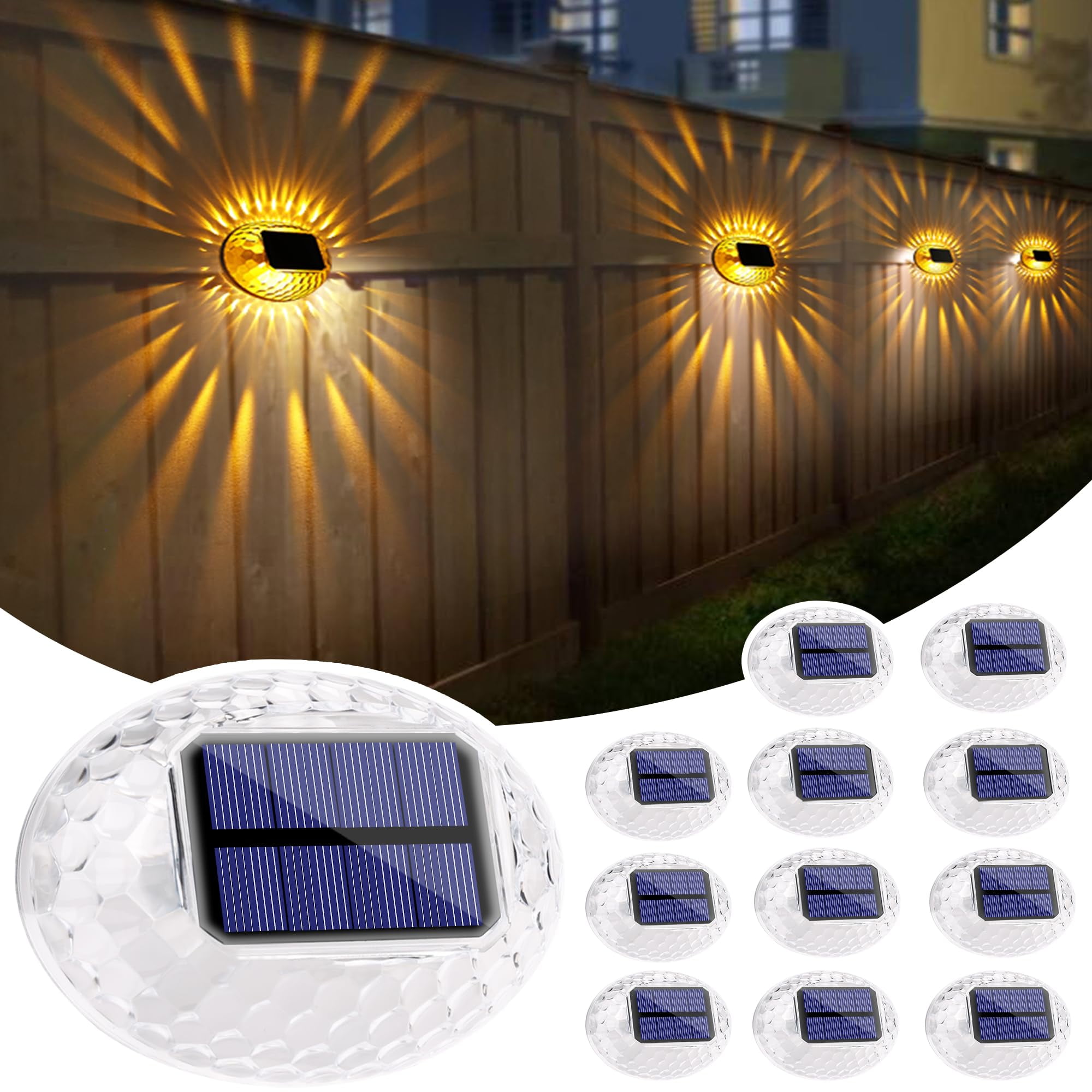 LYHOPE Solar Fence Lights Outdoor, IP65 Waterproof Solar Light for ...