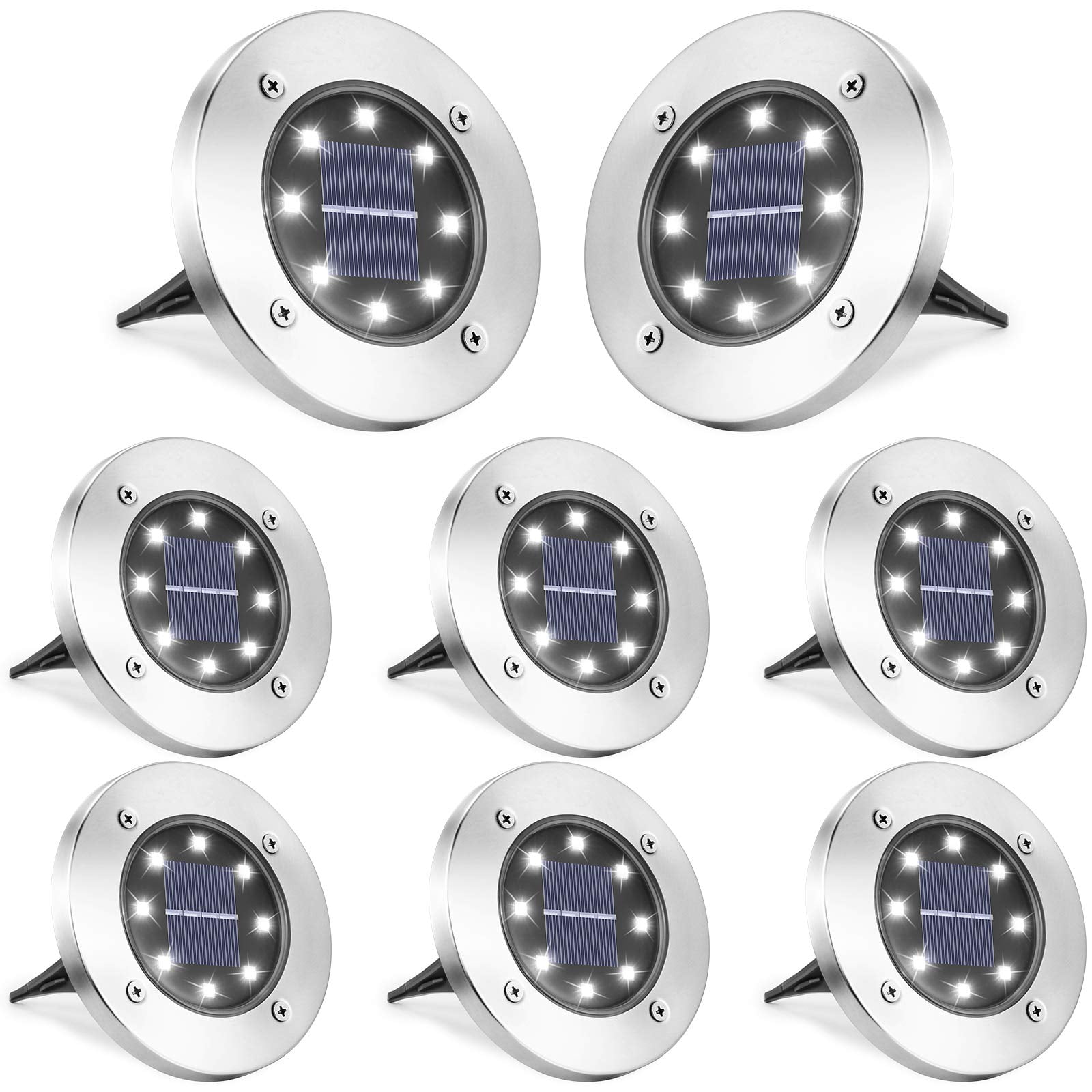 LYHOPE Solar Ground Lights Outdoor, 8 Pack 8 LED Solar Disk Lights ...