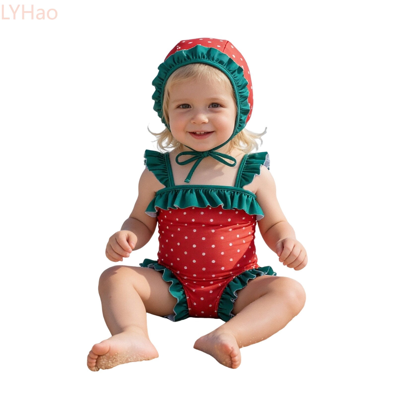 LYHao Cartoon Print Swimsuit For Girls With Matching Swim Cap Trianglar ...