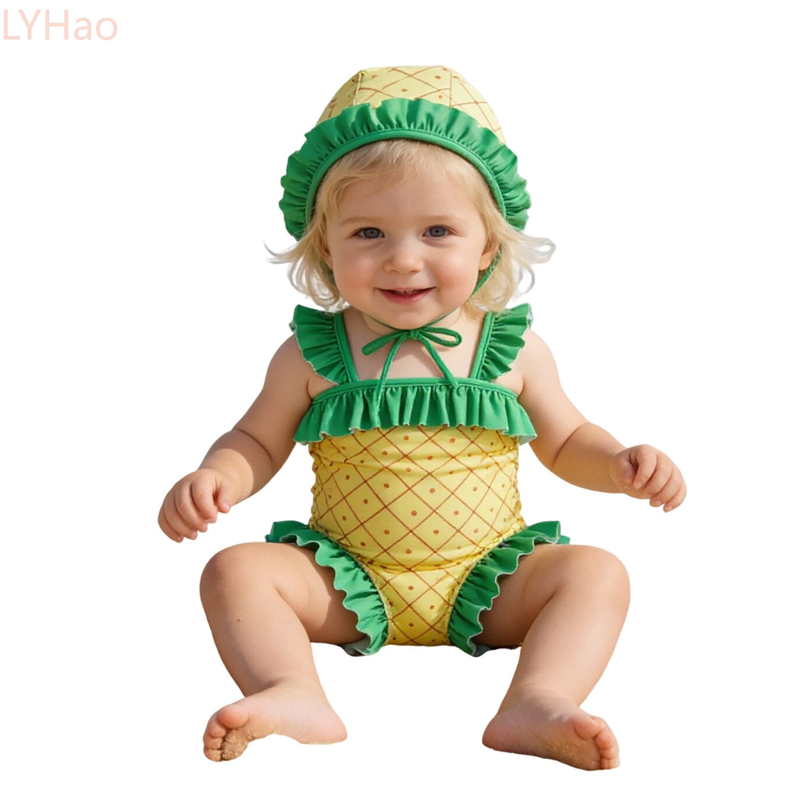LYHao Cartoon Print Swimsuit For Girls With Matching Swim Cap Trianglar ...