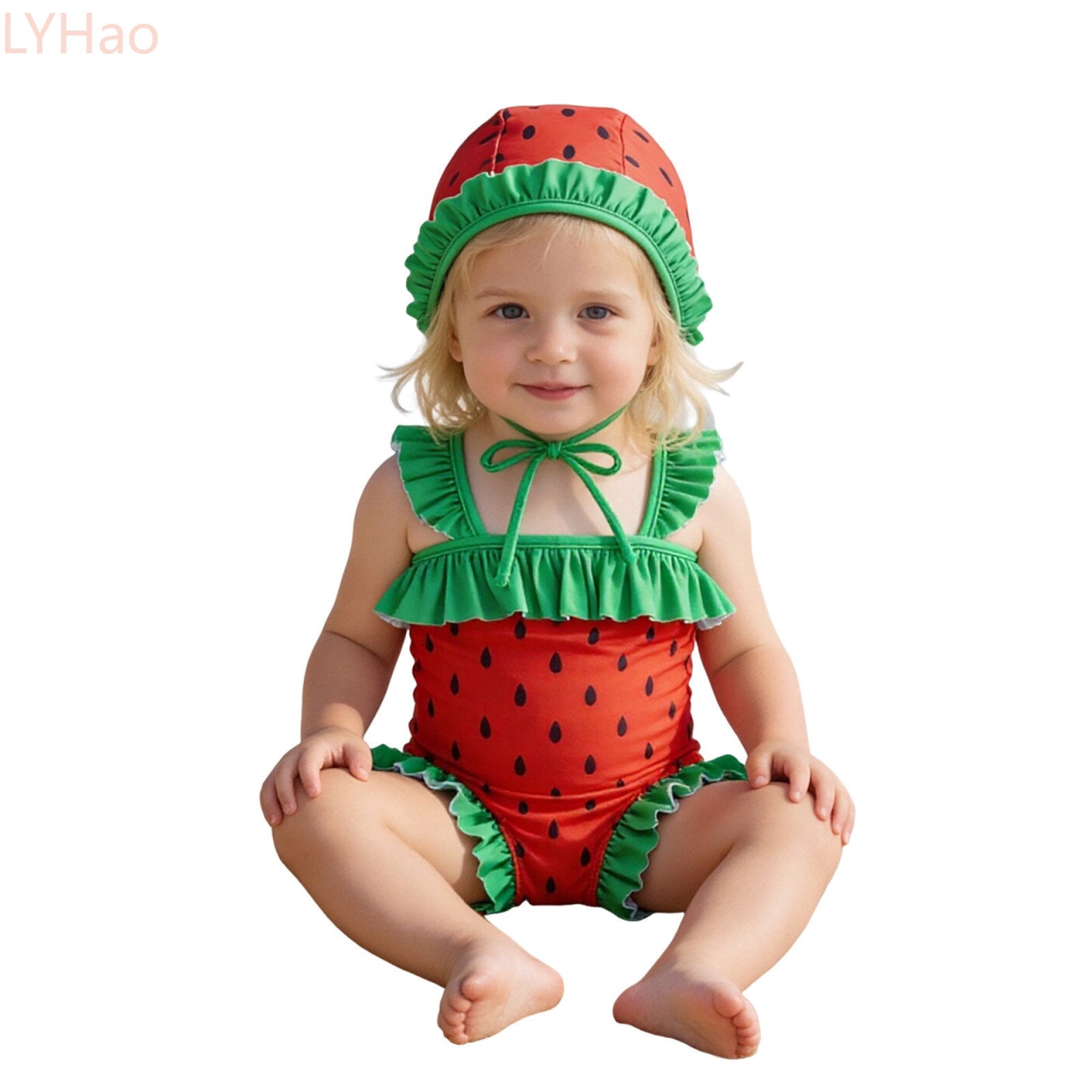 LYHao Cartoon Print Swimsuit For Girls With Matching Swim Cap Trianglar ...