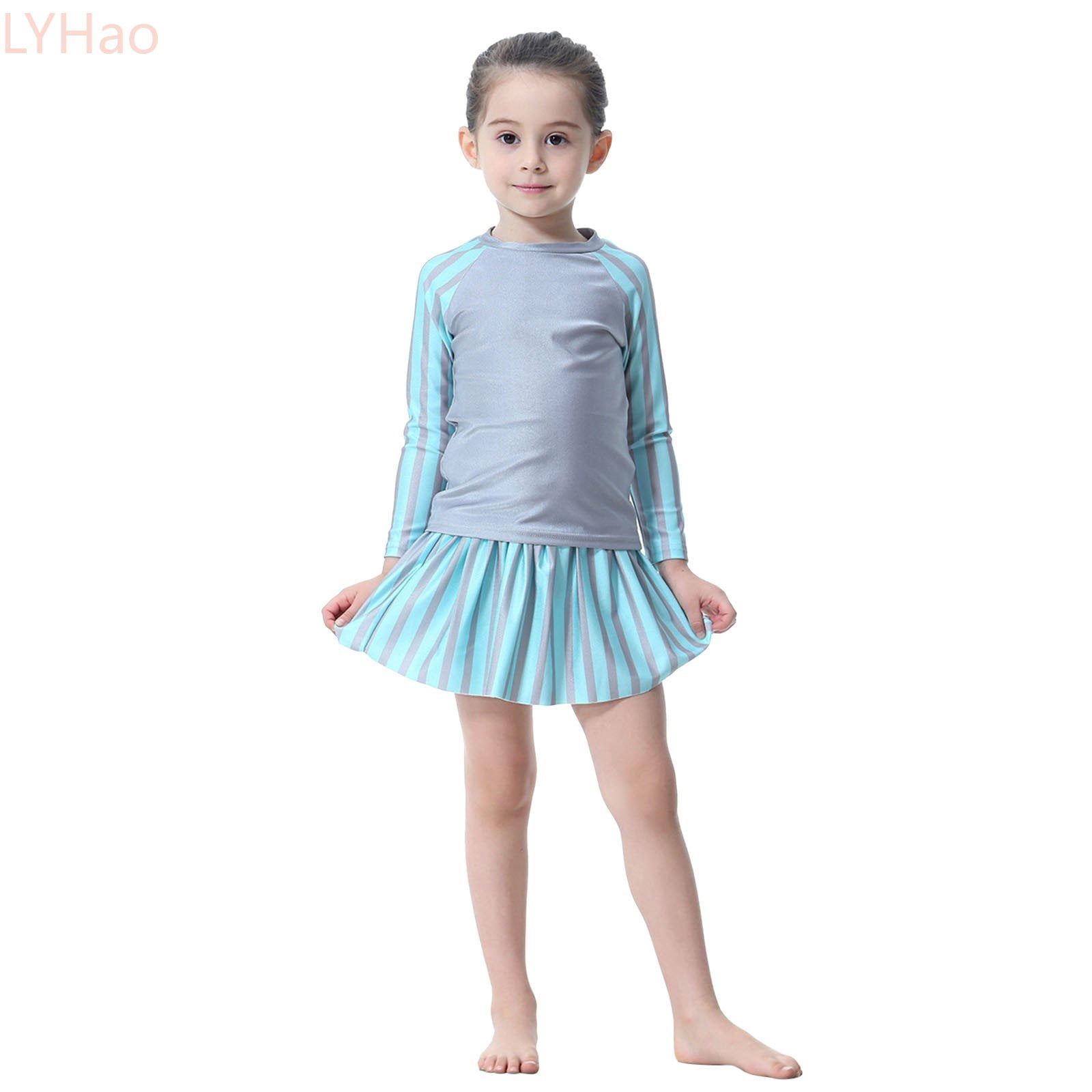 LYHao Full Coverage Swimwear For Girls Long Sleeve Swim With Skirt Rash ...