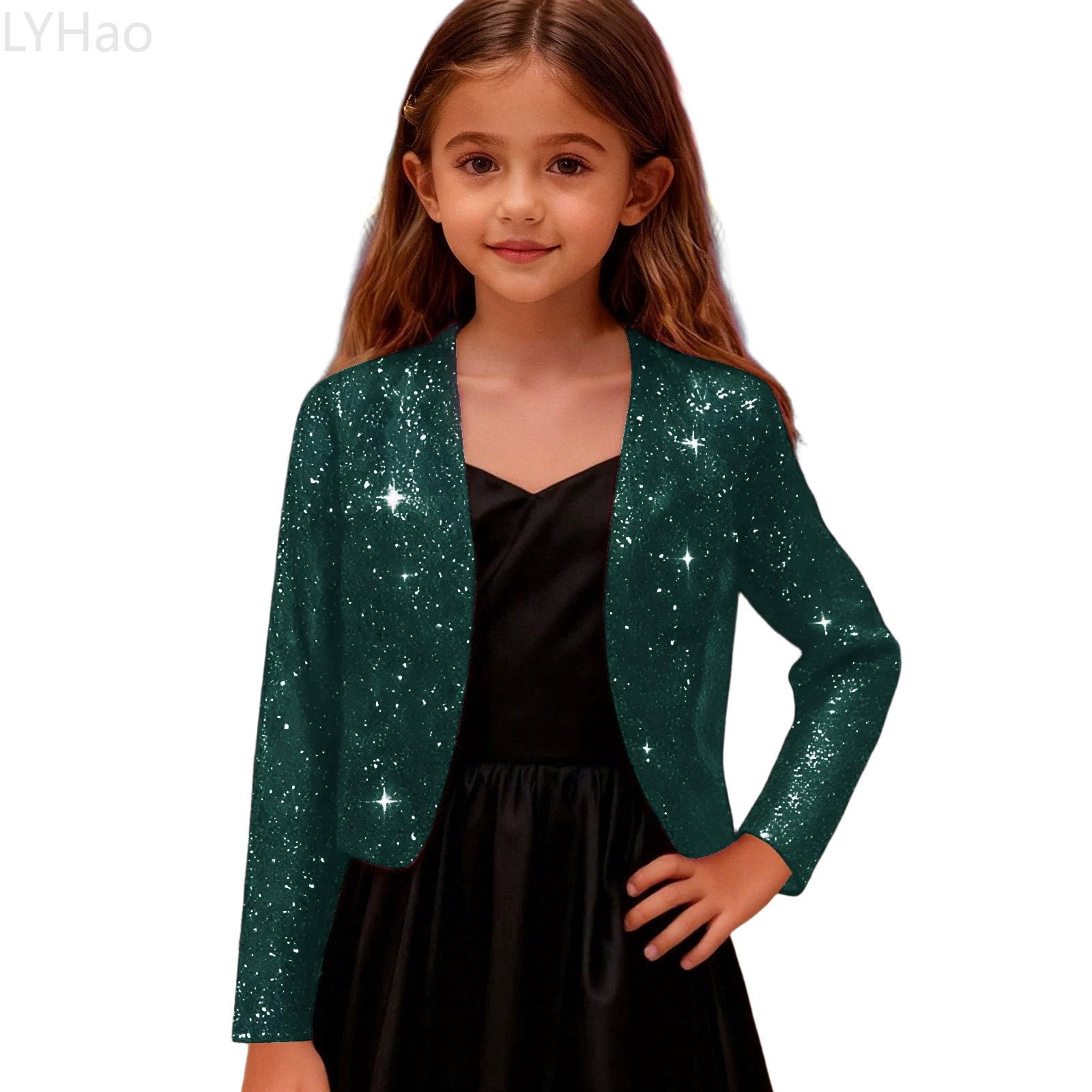 LYHao Girls Elegant Short Satin Jacket With Print Formal Party Wear ...
