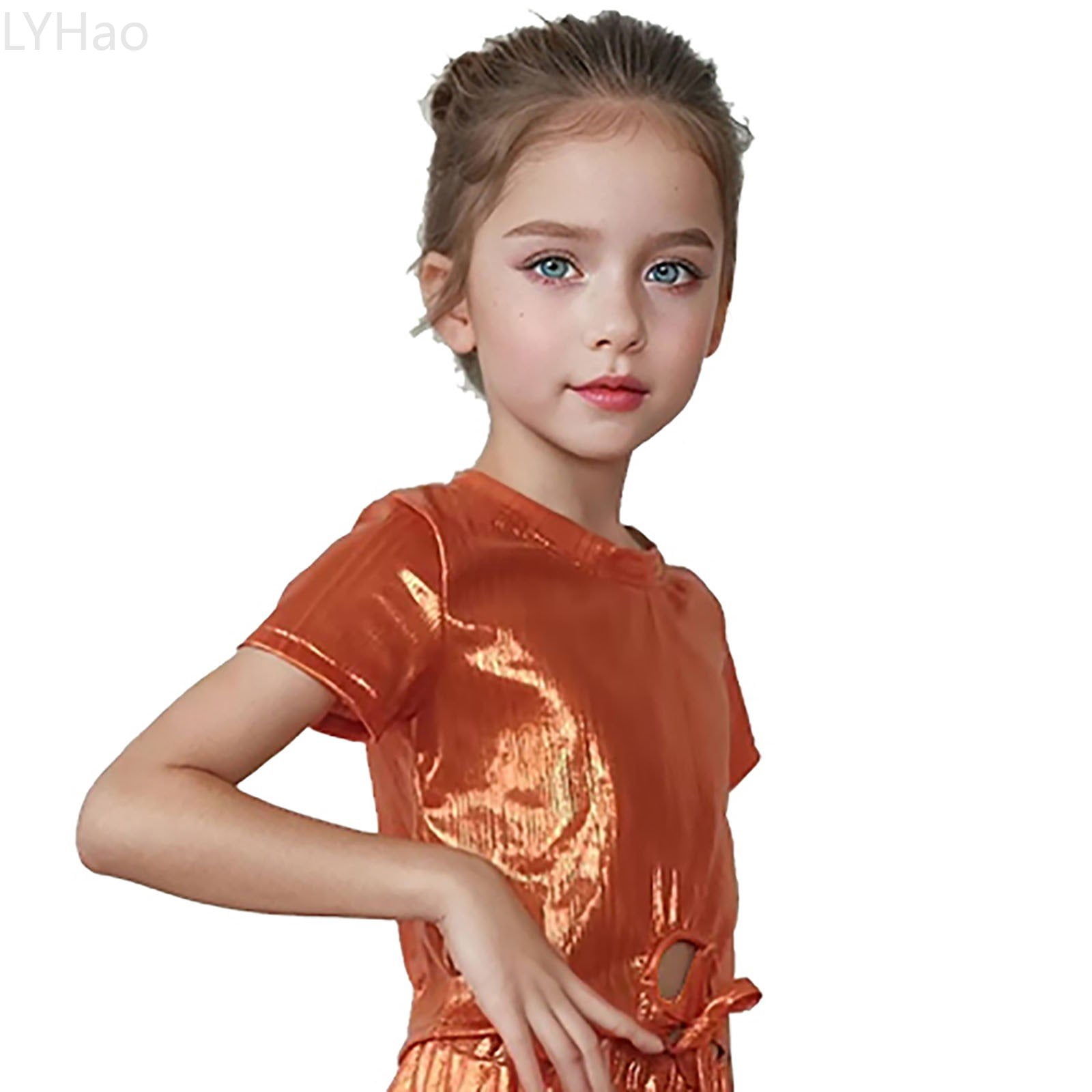 LYHao Girls Glitter Performance Shiny T Shirts For Dancewear Party ...