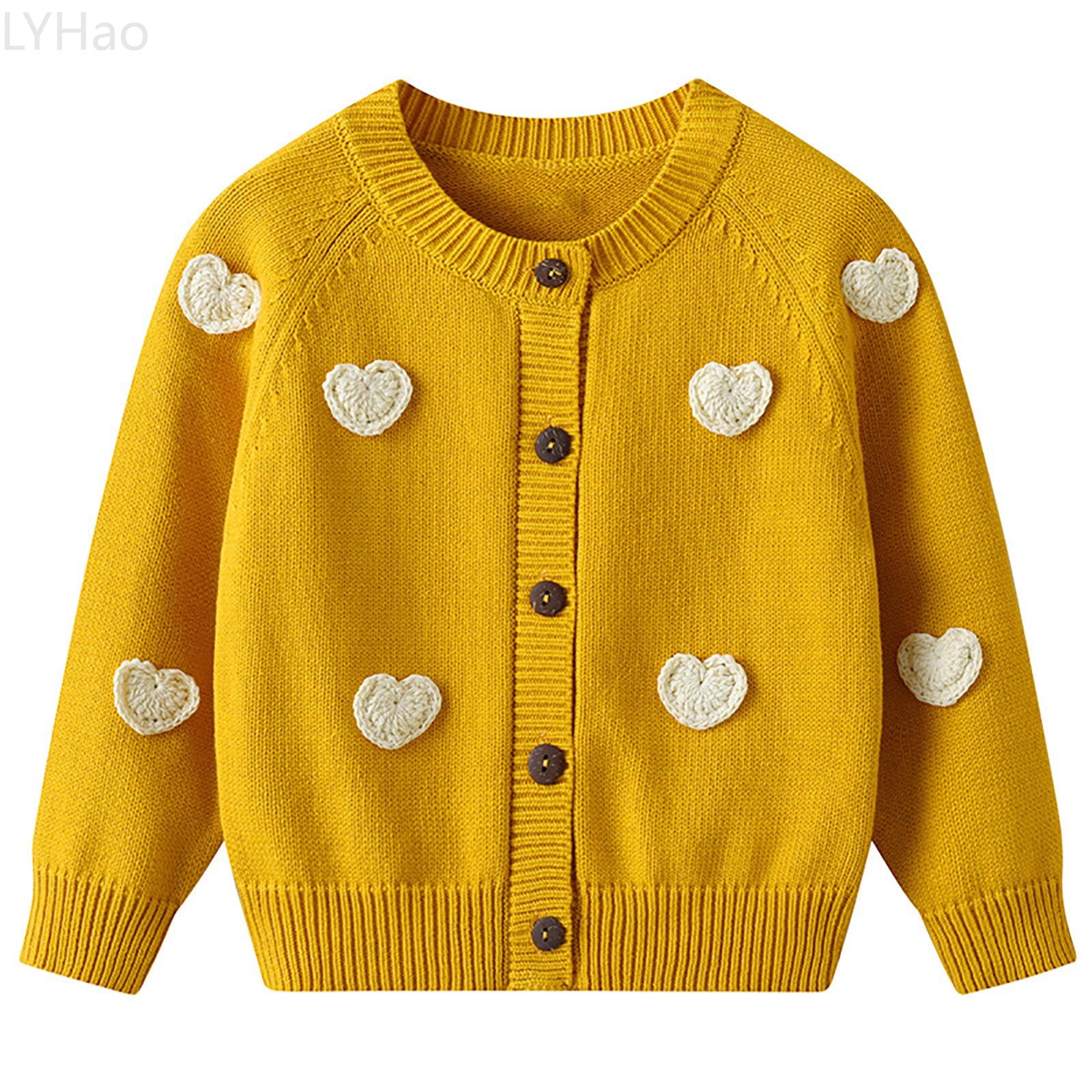 LYHao Girls Knit Cardigan Sweater Handmade Heart Design Casual Spring ...