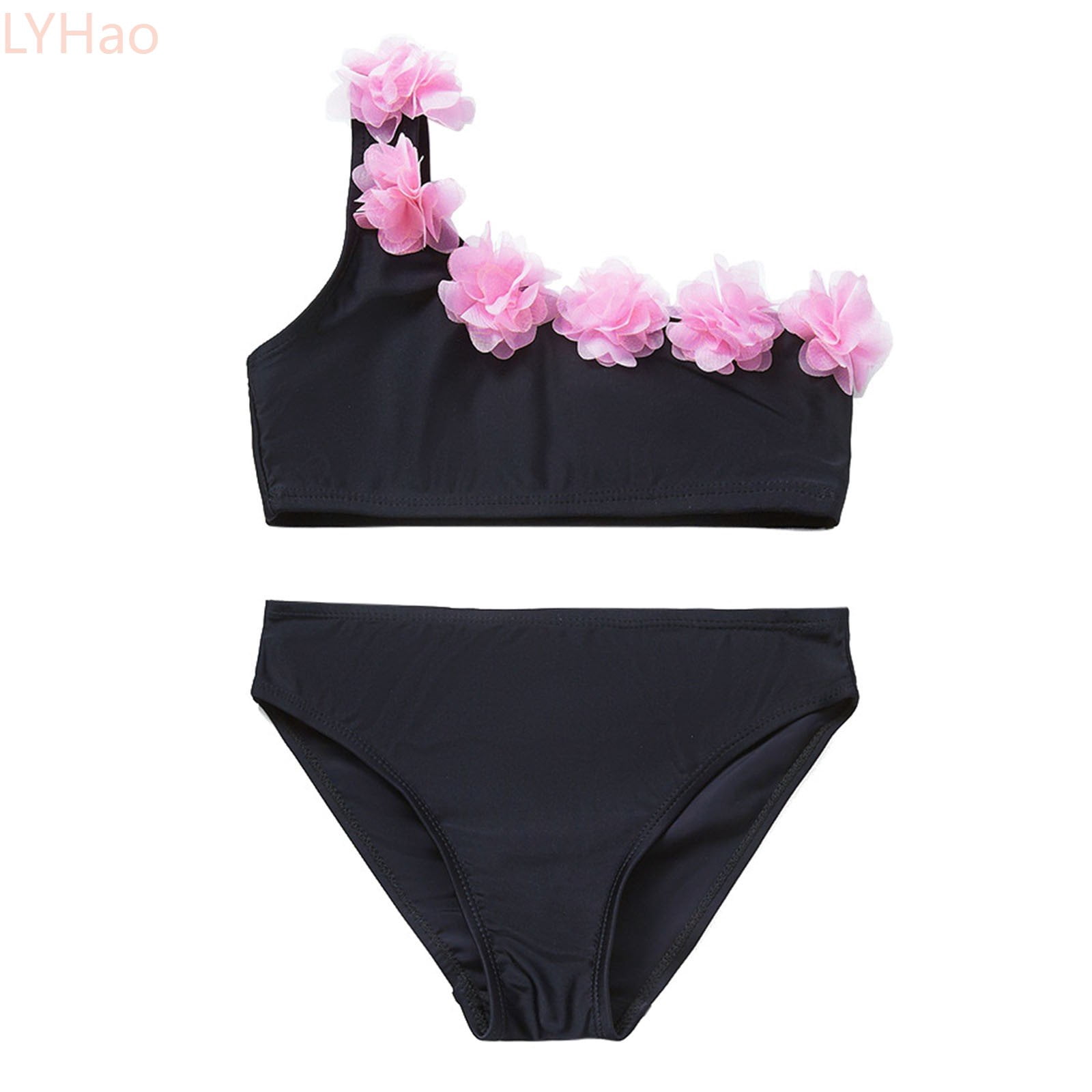 LYHao Girls Off Shoulder Bikini Floral Lace Trim Two Piece Swimwear For ...