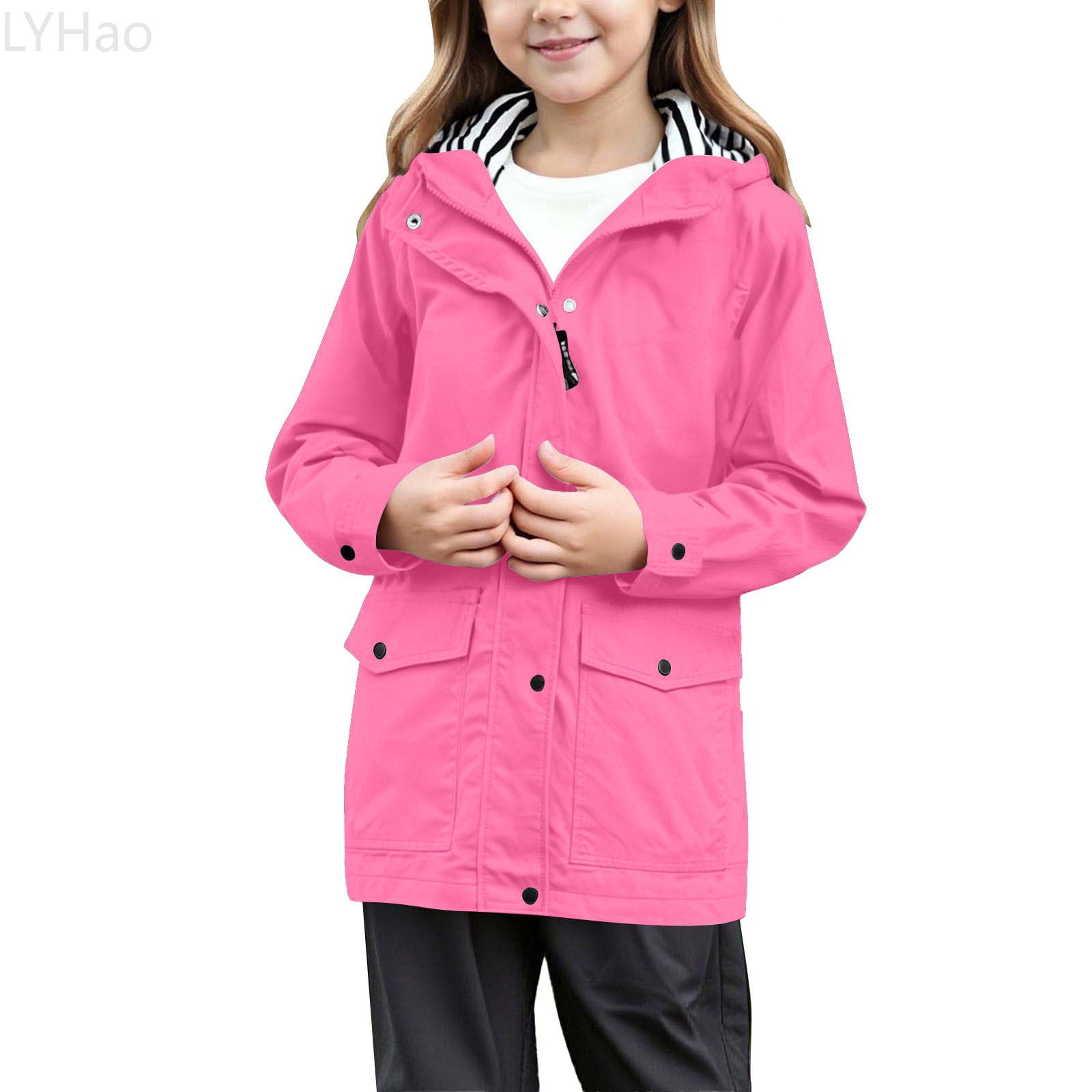 LYHao Girls Rain Jacket With Hood Lightweight Windbreaker Outdoor Play ...