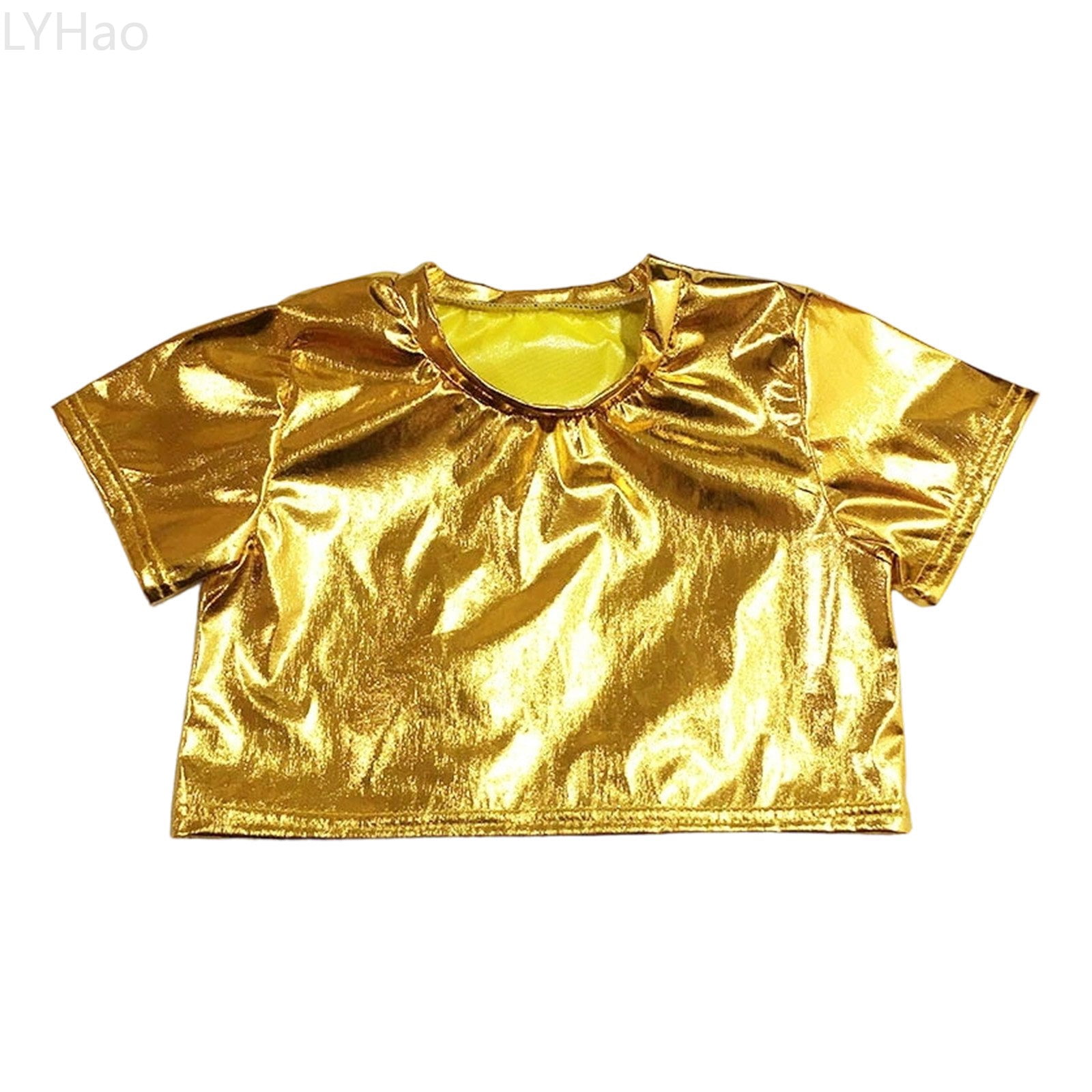 LYHao Girls Shiny Performance Dance Short Sleeve Crop Tee For Stage ...