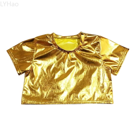 LYHao Girls Shiny Performance Dance Short Sleeve Crop Tee For Stage ...