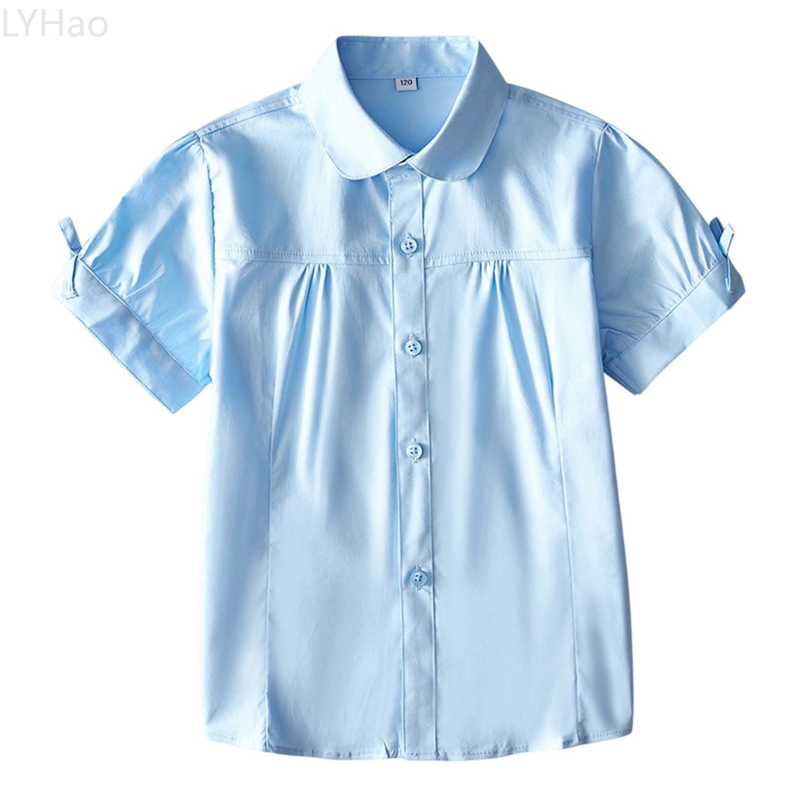 LYHao Girls Short Sleeve Button Down Shirts Summer School Uniform ...