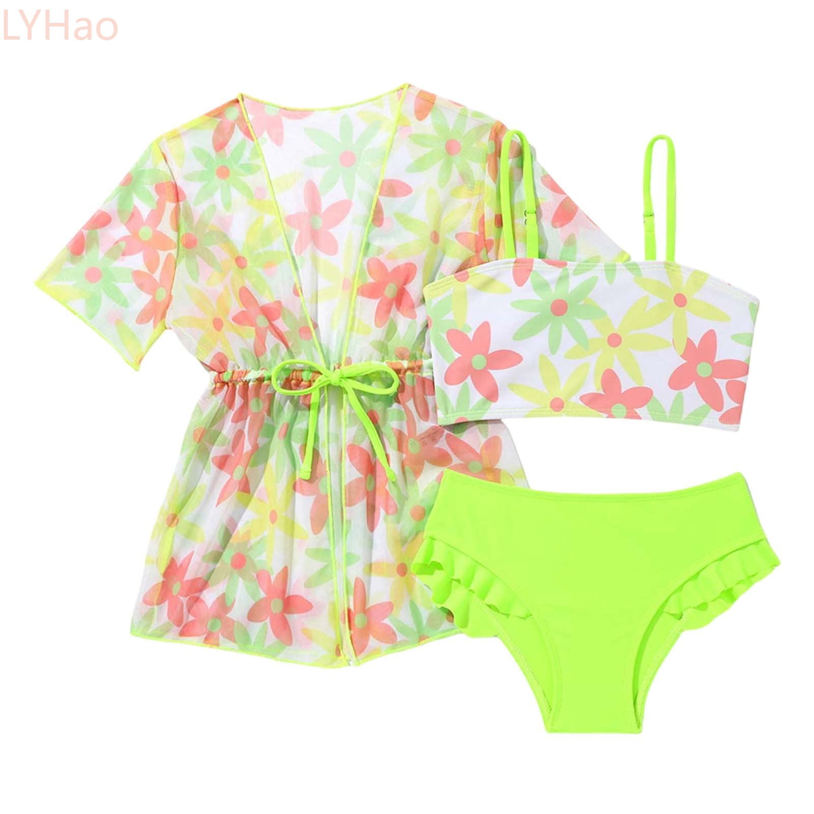 LYHao Girls Swimwear 3 Piece Set With Floral Cover Up Cute Cartoon ...