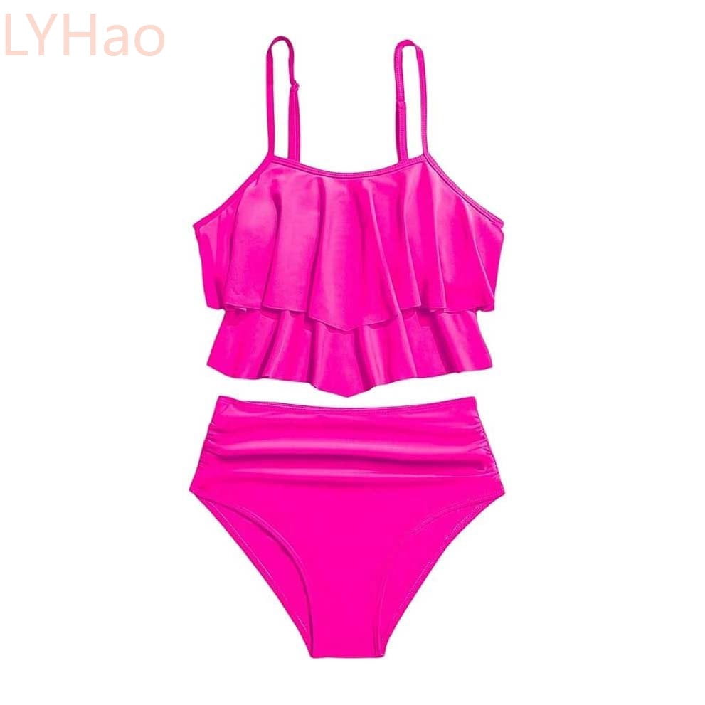 LYHao Girls Two Piece Swimwear Solid Color Fashion Bikini With Ruffled ...