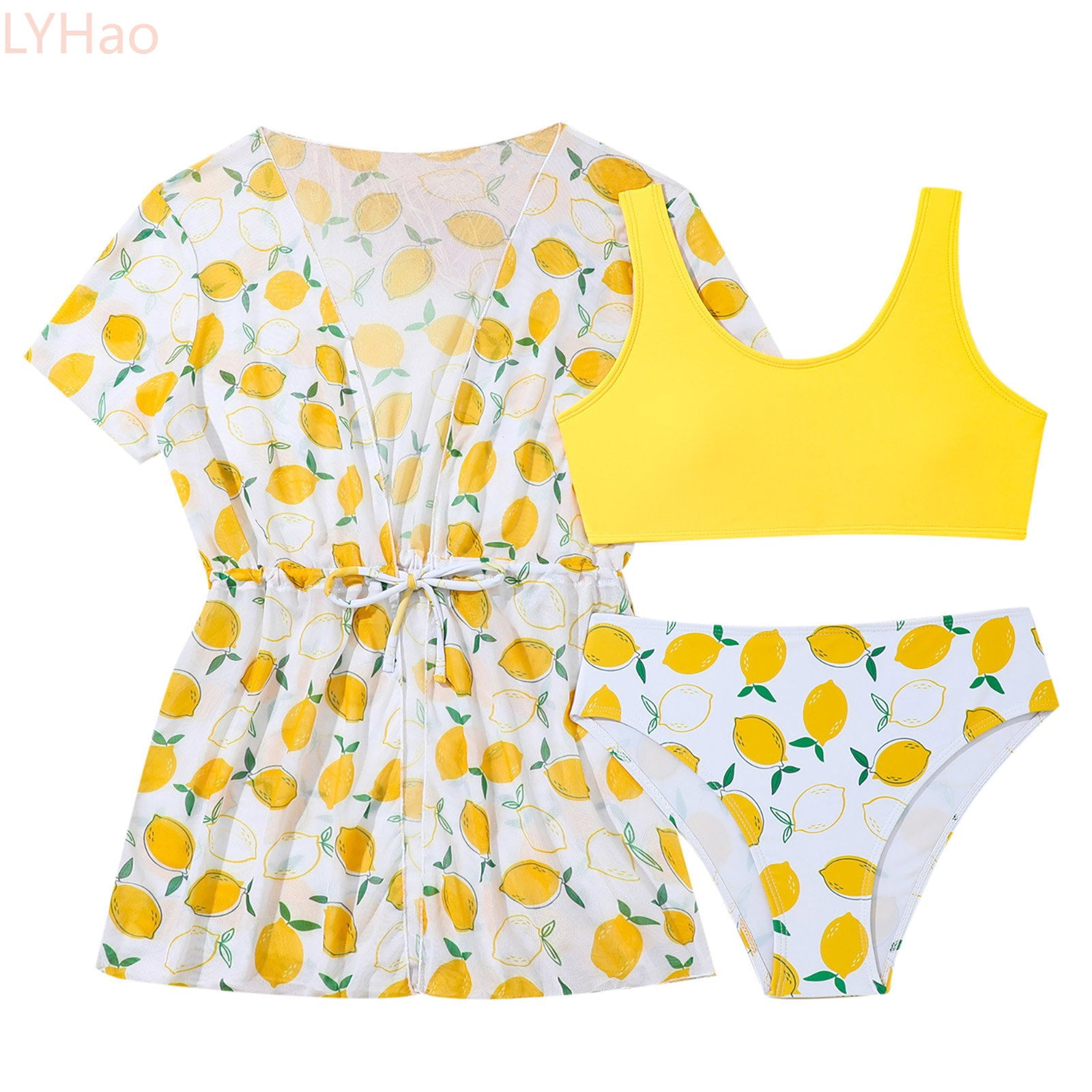 LYHao Kids Girls 3 Piece Bikini Swimsuit Set Cute Floral Swimwear ...