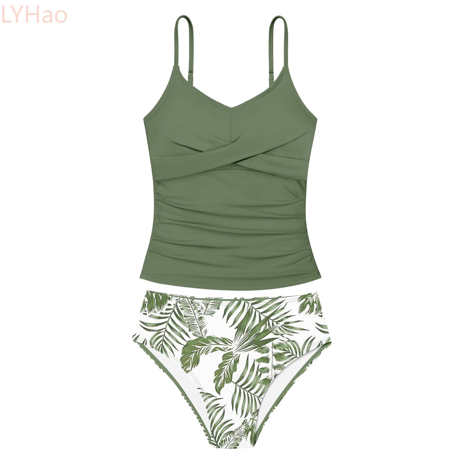 LYHao Kids Girls Swimsuit 2 Piece Bathing Suit Ruched Girls Tankini ...