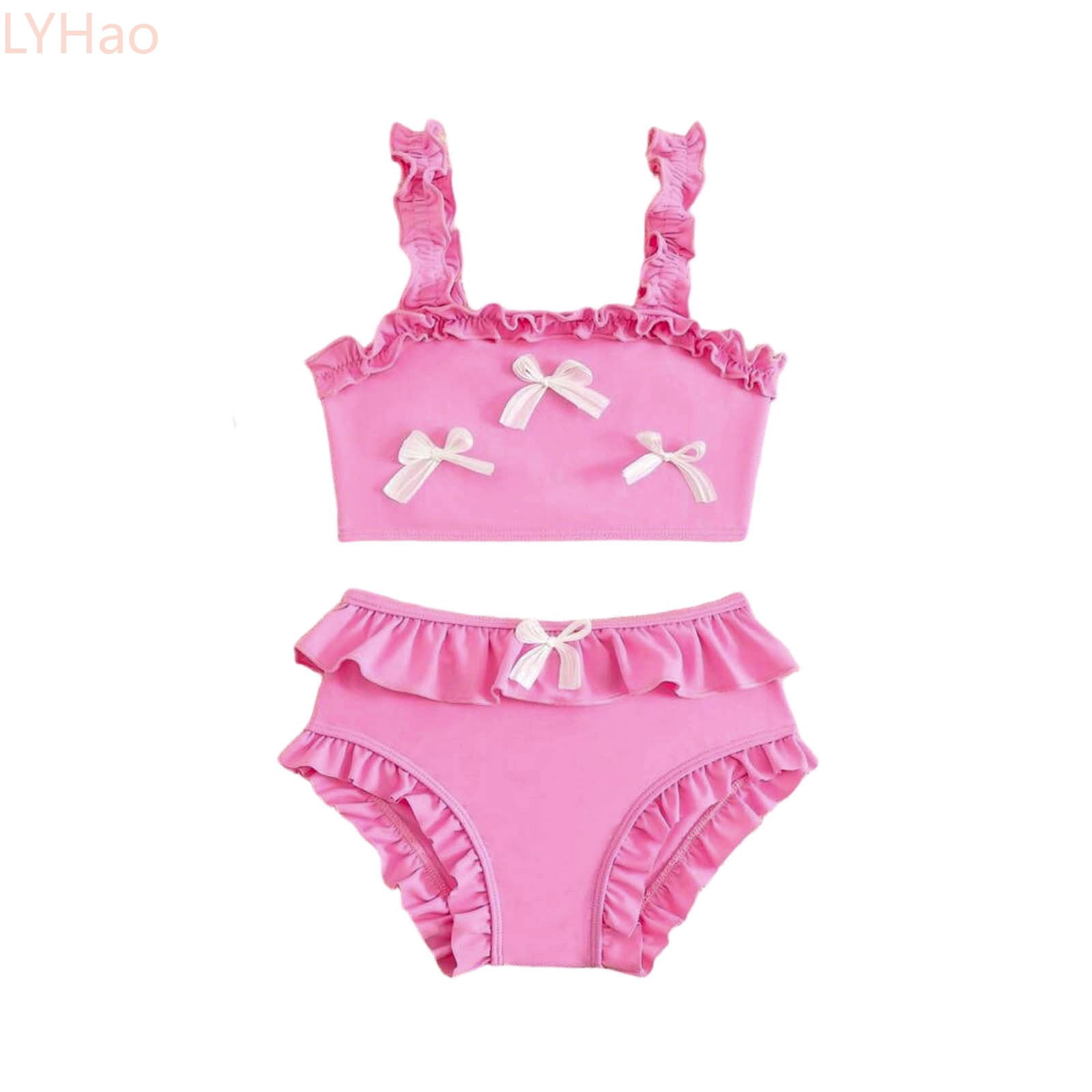 LYHao Korean Style Girls Swimwear Cute Bow Ruffle Strap Sunsuit For ...