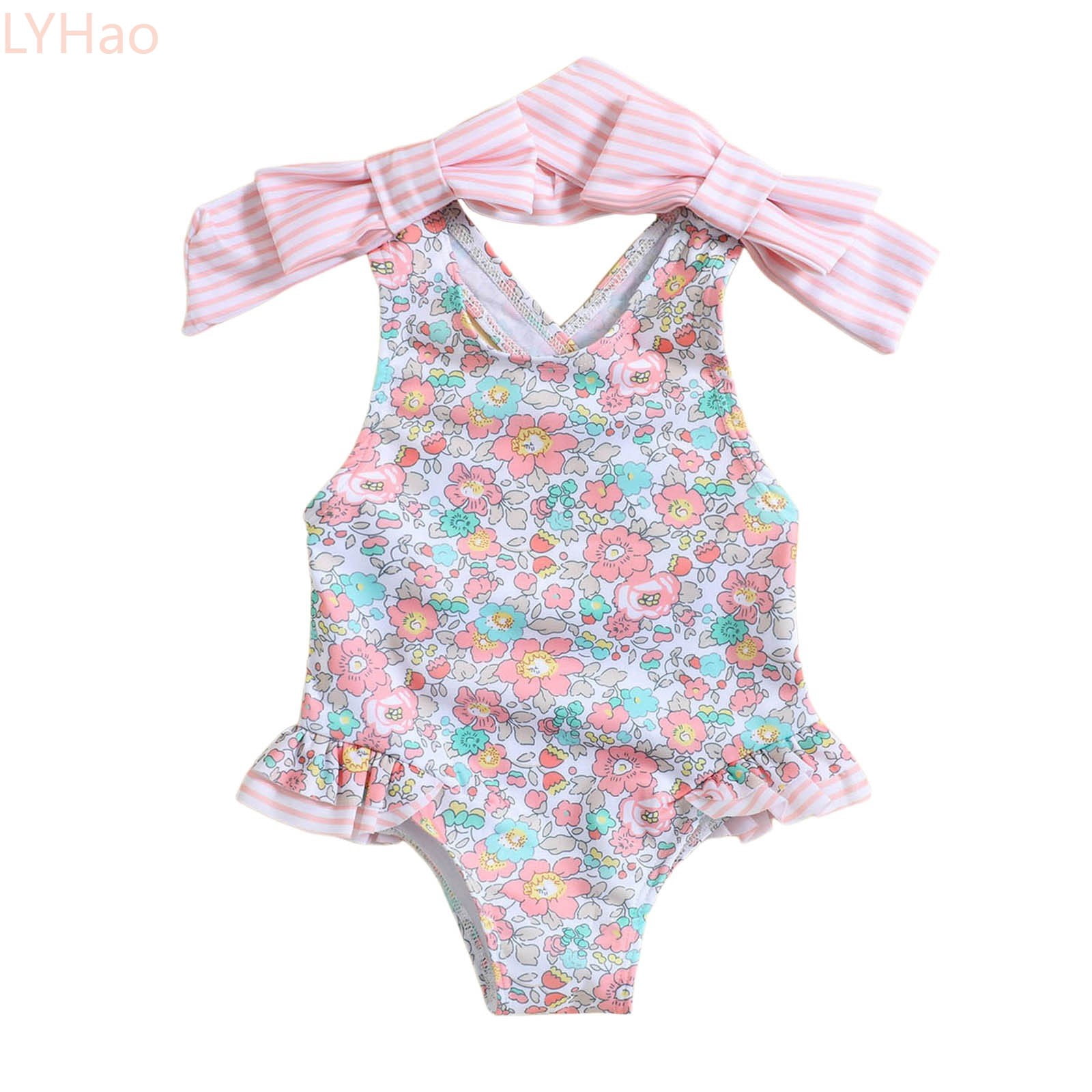 LYHao Summer Kids Girls Swimwear Floral Printing Backless Bowknot 1 ...
