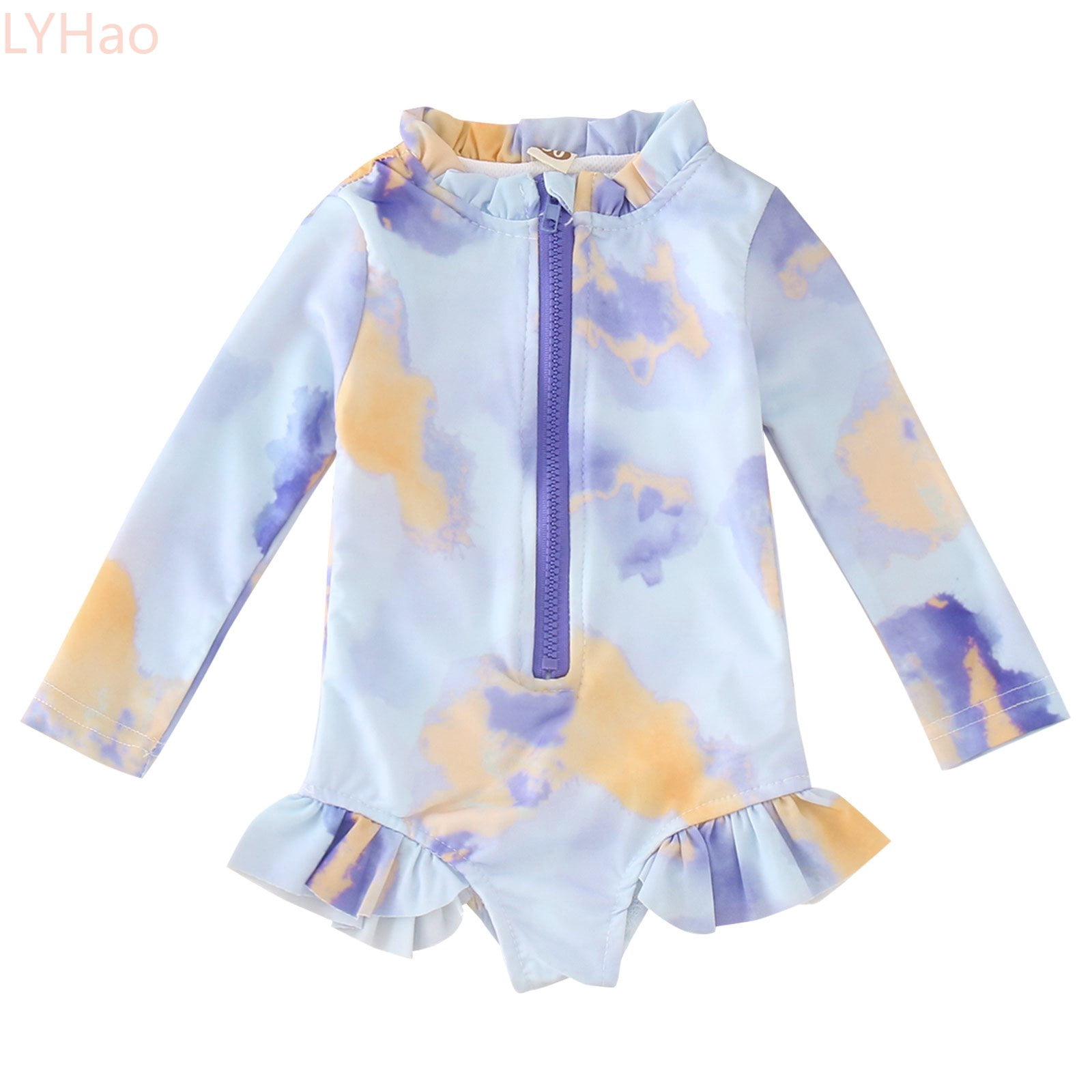 LYHao Summer Toddler Girls Long Sleeve Ruffles Colour Tie Dye Gradient ...