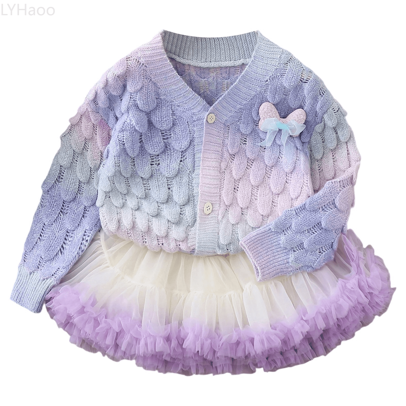 LYHaoo Girls 2Pcs Clog Set Girls' Fall Winter Cardigan Tutu Skirt Cute ...