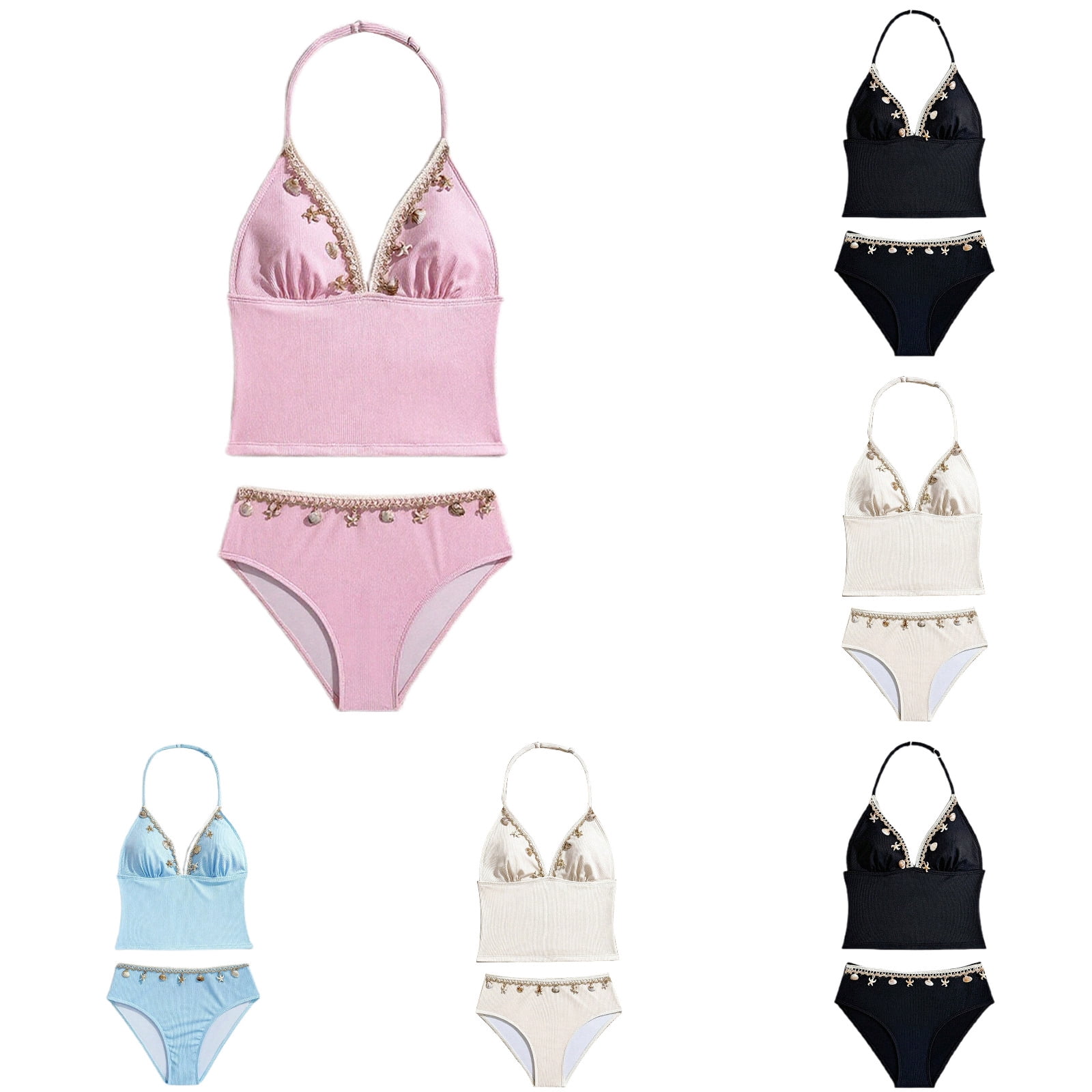 LYHaoo Girls Bikini Swimsuit Two Piece Triangle Top Neck With Beach ...