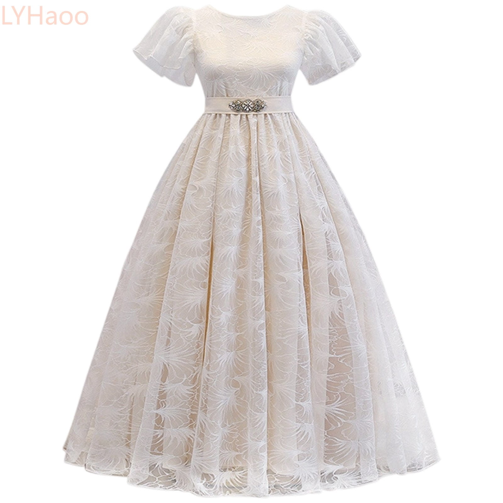LYHaoo Girls Dresses Lace Dress With Belt Elegant Party Gown For Girls ...