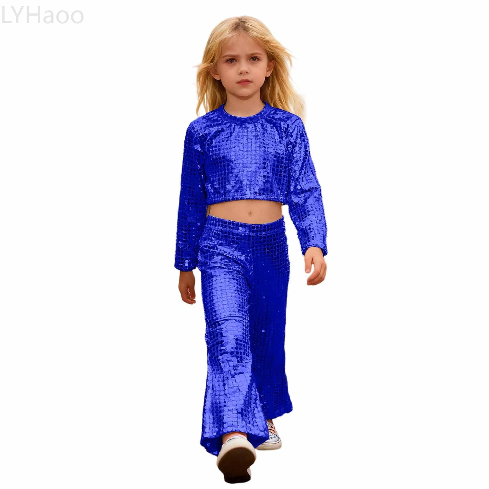 LYHaoo Girls Glitter Sequin Party Performance Outfit Two Piece With ...