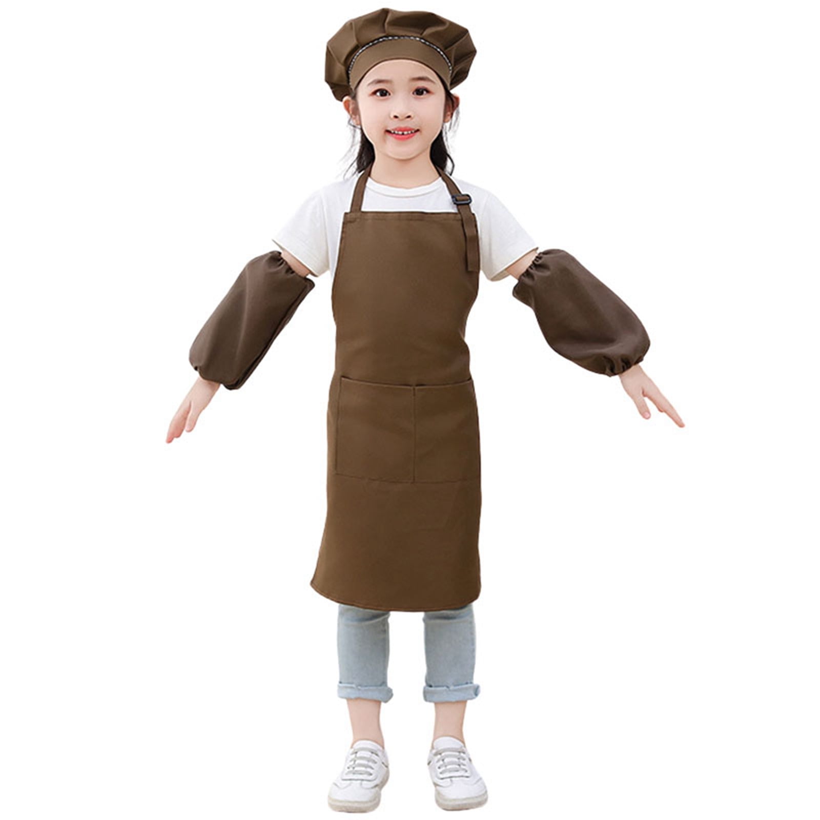 LYHaoo Kid Art Smock Solid Color Apron Sleeve And Hat Three Piece Set ...