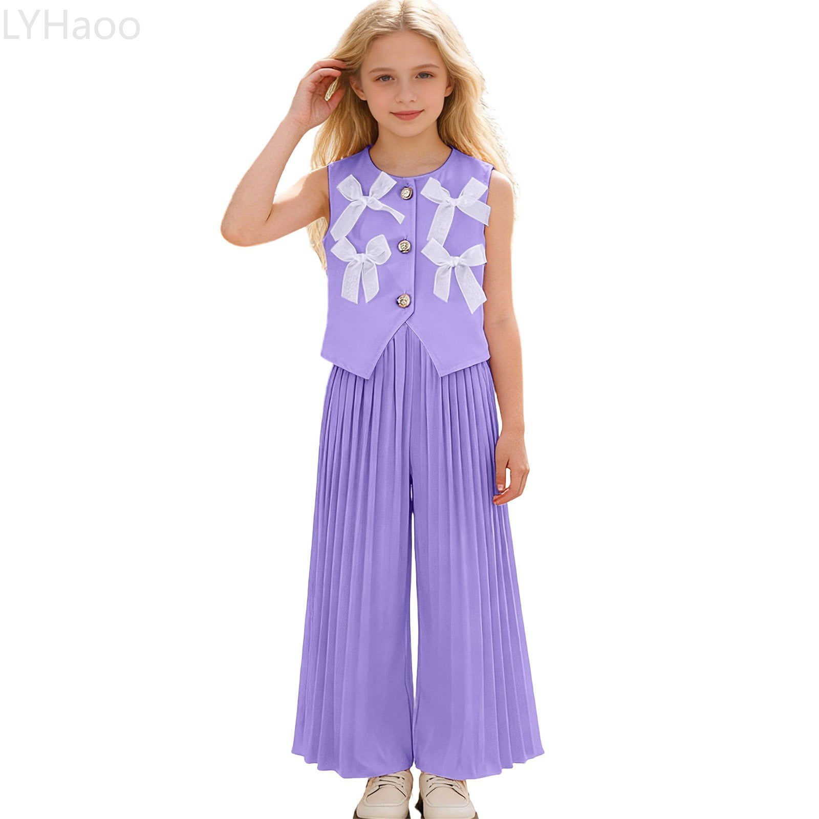 LYHaoo Stylish Girls Vest With Wide Leg Pleated Pants Fashionable Two ...