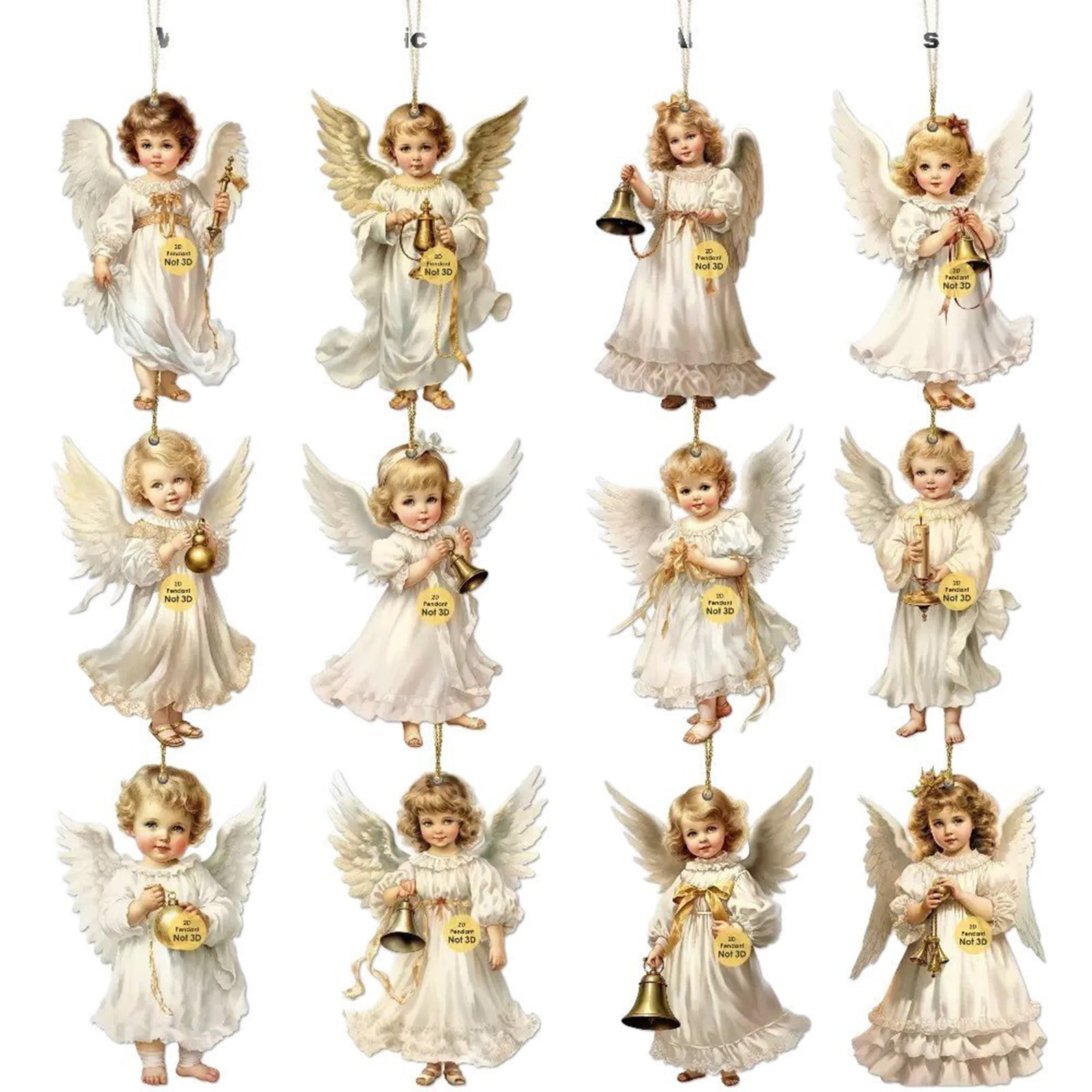 LYINGF 12-Piece Victoria Angel Wooden Hanging Ornament Set - Hand ...