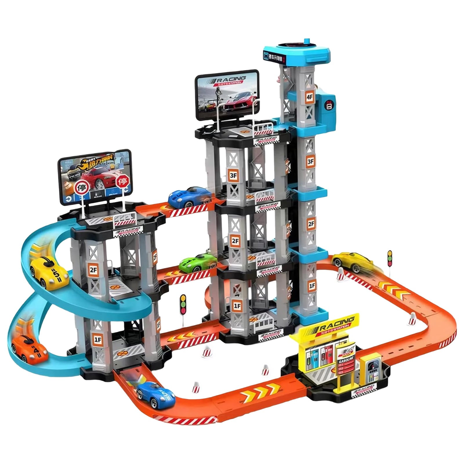 LYINGF 3-Story Car Garage Ramp Playset - Easy-Assemble Vehicle Track ...