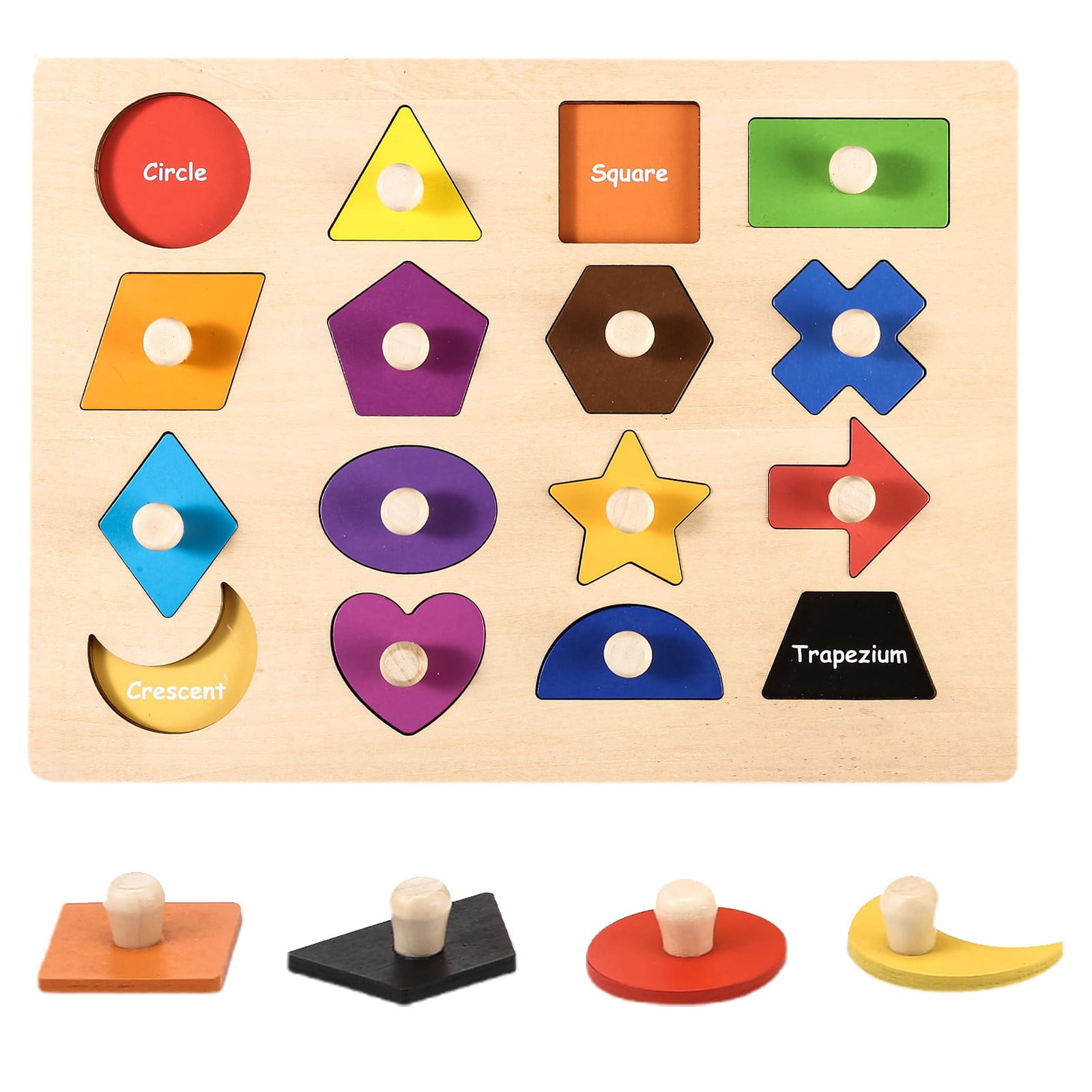 LYINGF Montessori Toy Wooden Shape Peg Puzzle, Fine Motor Color ...
