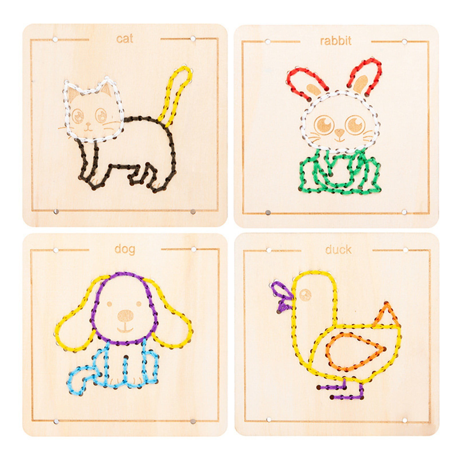 LYINGF Wooden Lacing Toys Set, Pets - 4 Wooden Panels and 4 Matching ...