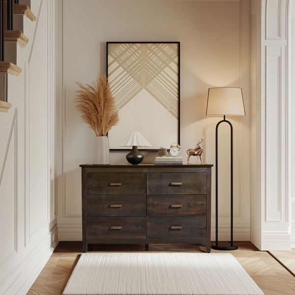 LYL Brown MDF with Solid Wood Veneer 120*40*80 Double Row Six Drawer ...