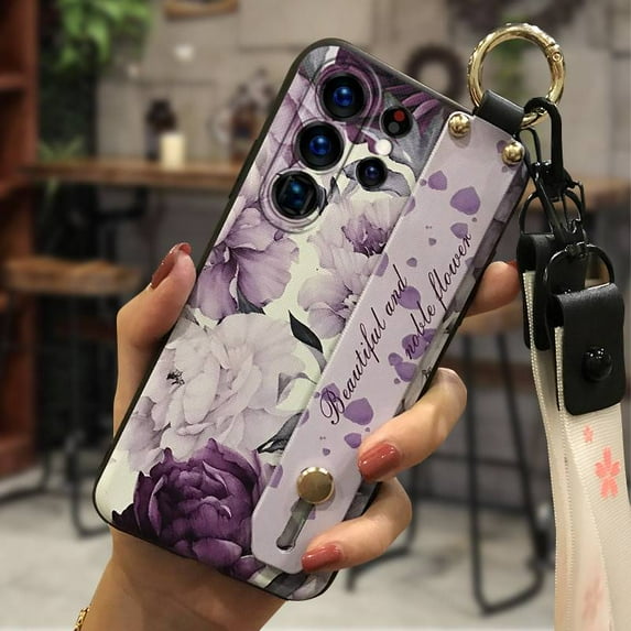 LYM-Phone Case For Samsung Galaxy S25 Ultra, Wristband Durable Waterproof Flower Wrist Strap ...