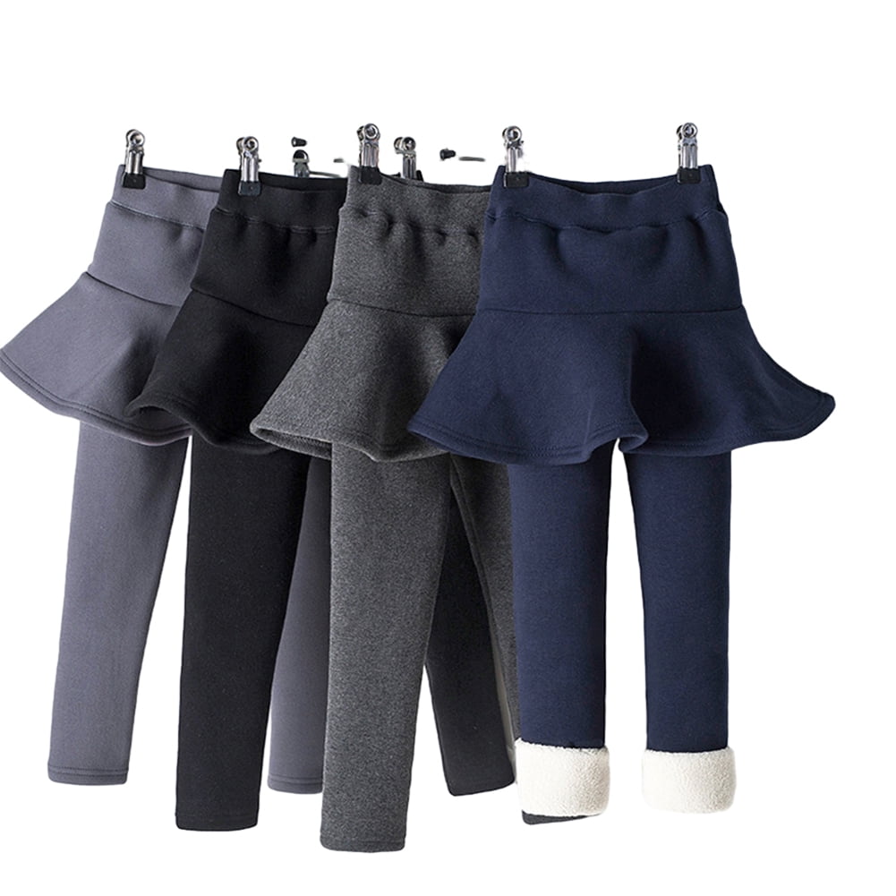 LYMAYTER 1-10Y Girls Fleece Lined Leggings with Ruffle Skirt Toddler ...