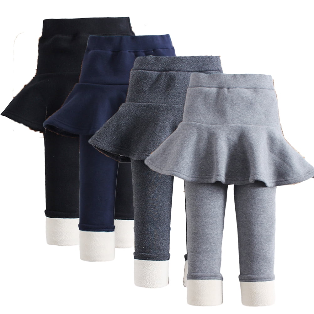 LYMAYTER 1-10Y Girls Fleece Lined Leggings with Ruffle Skirt Toddler ...