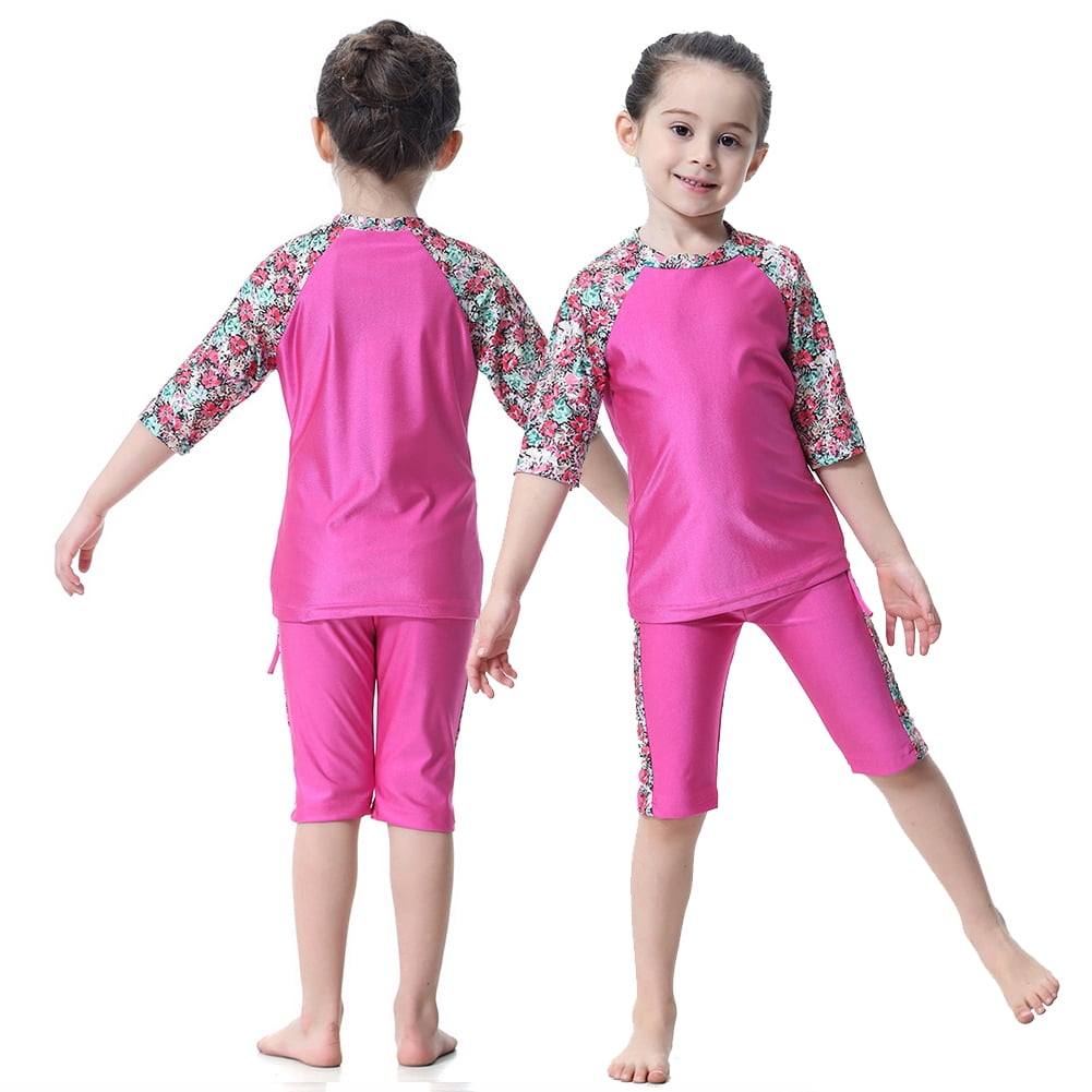 LYMAYTER 1-14T Girls Long Sleeve Rash Guard Swimsuits with Hat Three ...