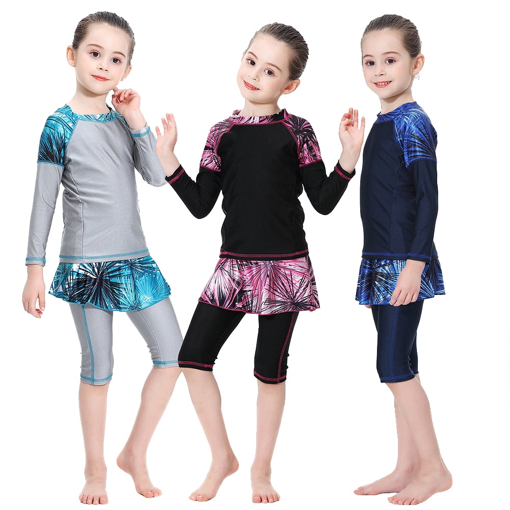 LYMAYTER 2-14T Kids Toddler Girls Rash Guard Swimsuits Set 3 Piece Long ...