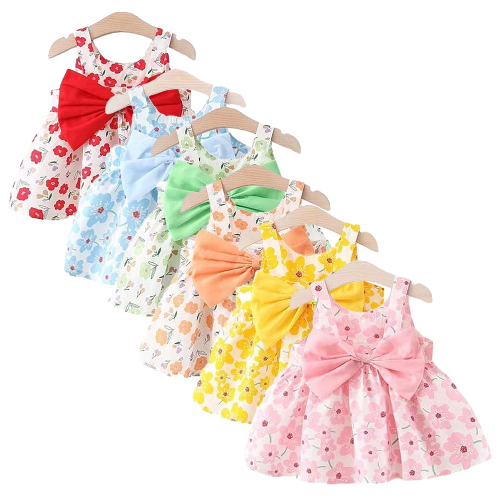 LYMAYTER 2PCS Baby Newborn Girls Bow-Tie Dresses with Matching Hat ...