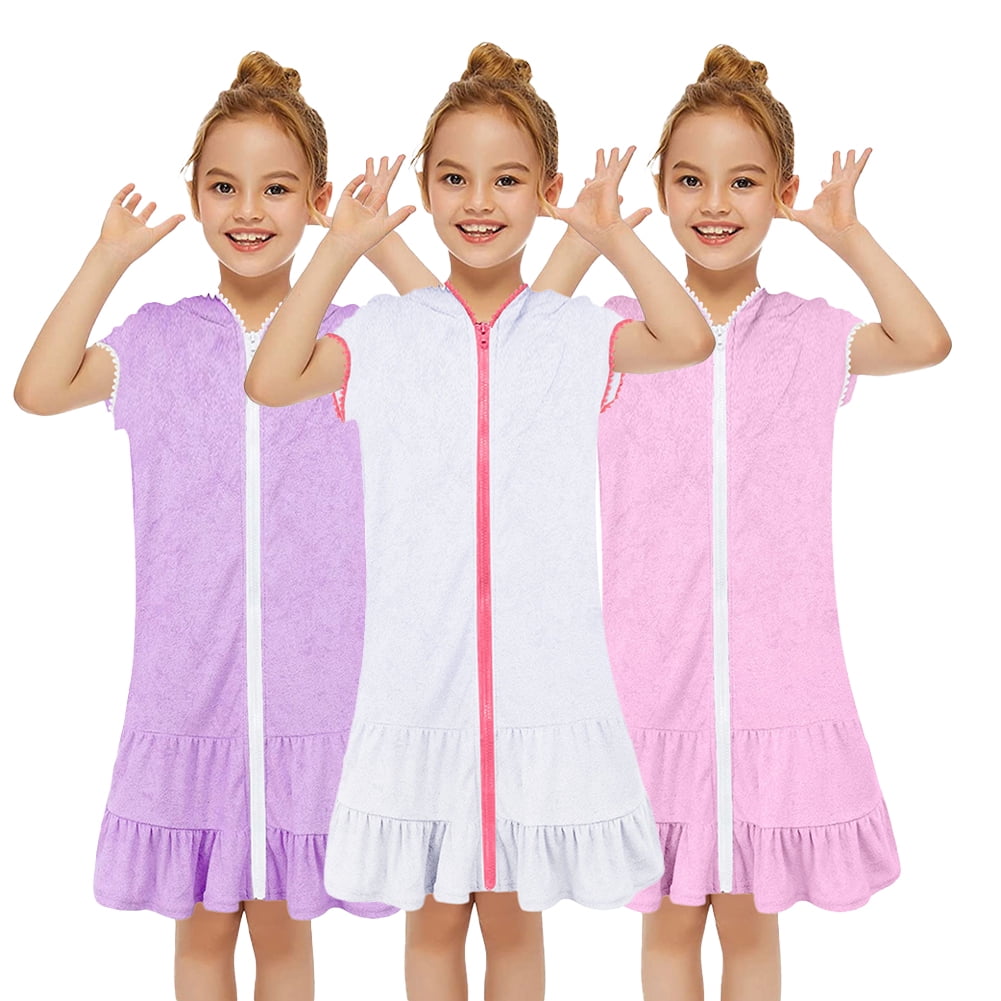 LYMAYTER 3-10Y Toddler Kids Girls Cover up Dress Ruffled Zipper Hooded ...